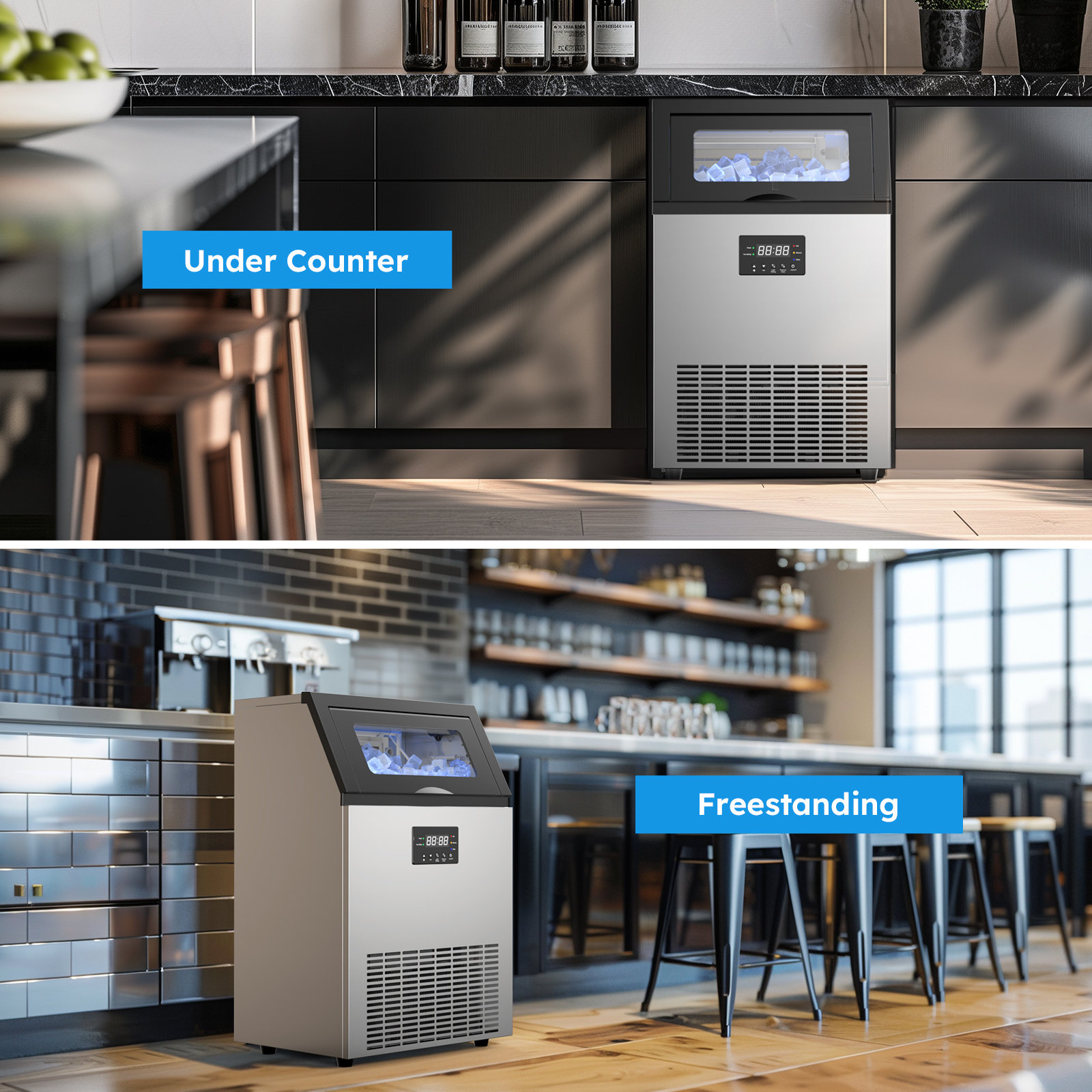 LINKEWODE Commercial Ice Maker,150lbs/24h Under Counter Ice Machine ...