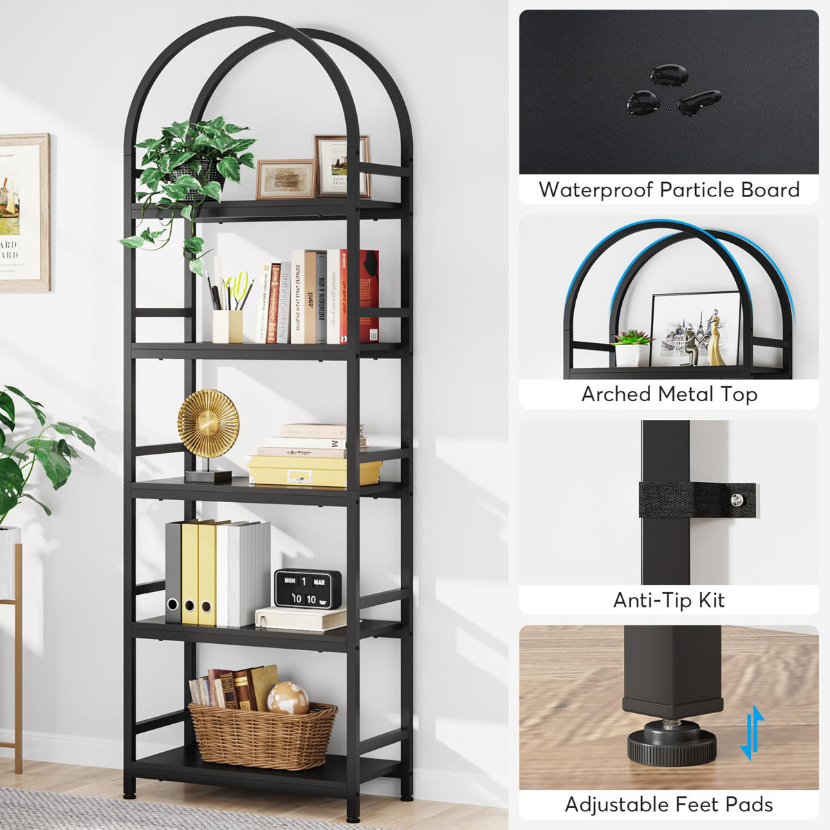 17 Stories 5 Layers Open Industrial Arched Bookcase Storage Rack | Wayfair