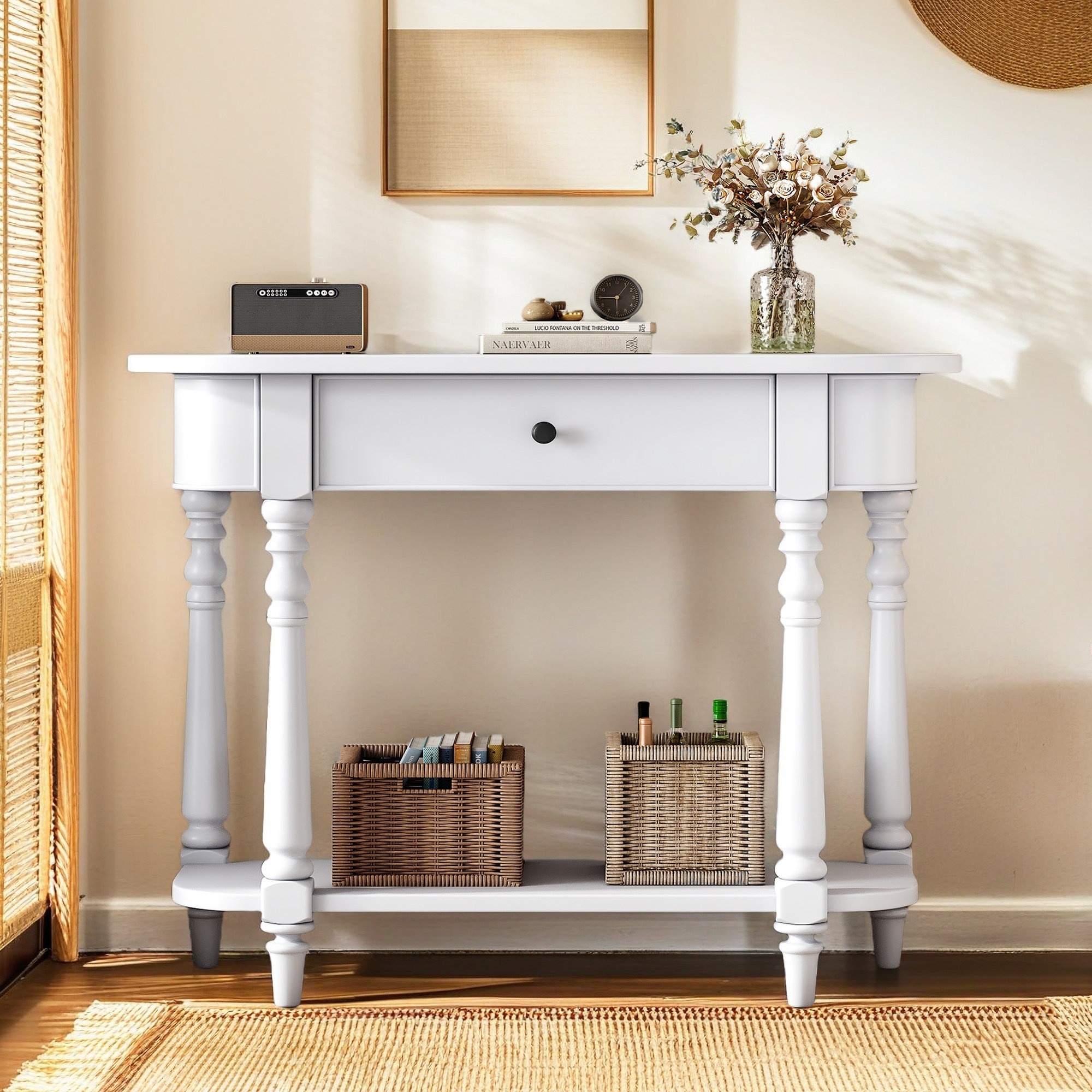 Alcott Hill® Narrow Console Table With Curved Corner, Retro Entryway ...