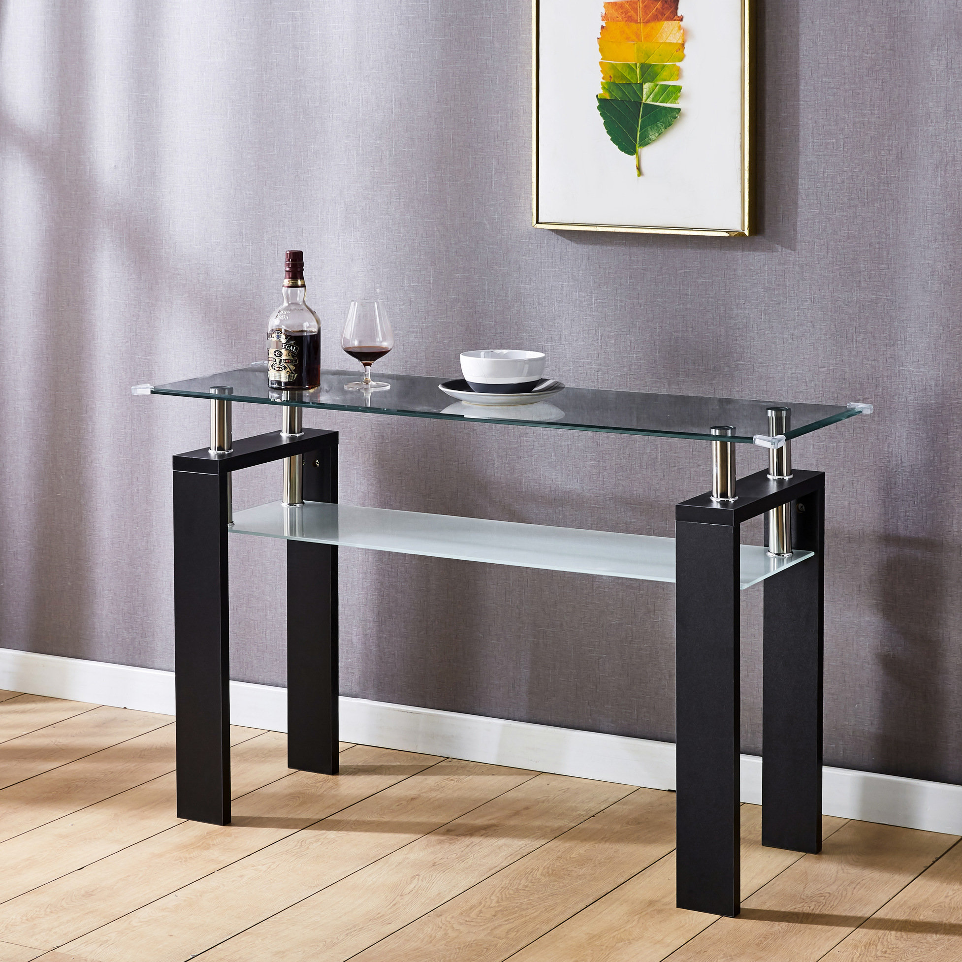 Ivy Bronx Modern Black Console Table With Tempered Glass Origination ...