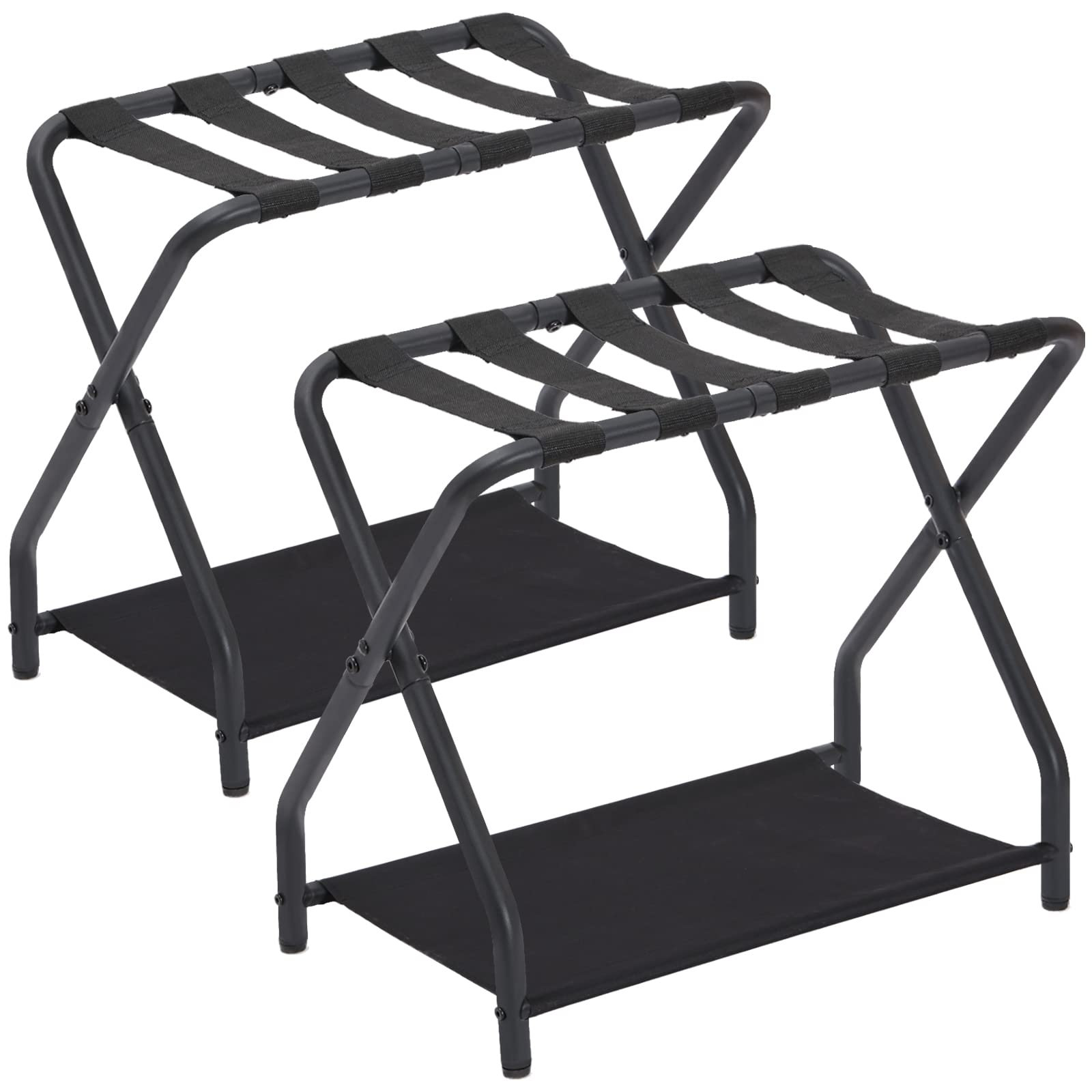 COAHAHA Foldable Luggage Rack Set Of 2 With Storage Shelves For Hotel ...