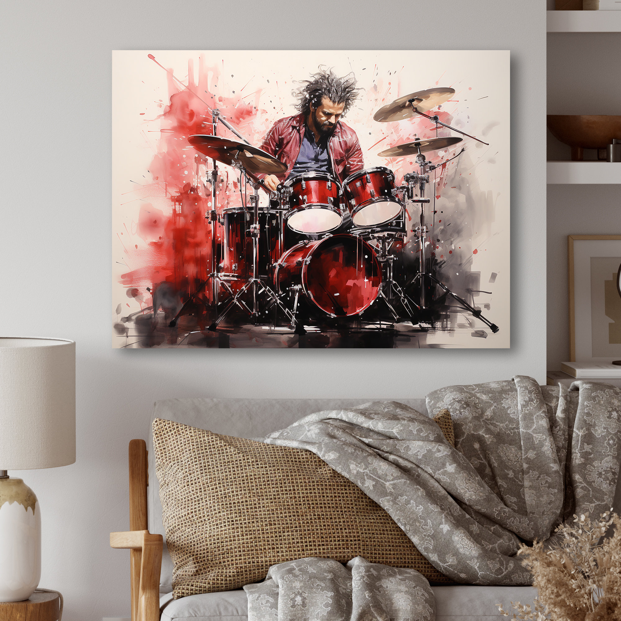 Lark Manor™ Deep Red Drum Beat Painting II - Music Metal Wall Art | Wayfair