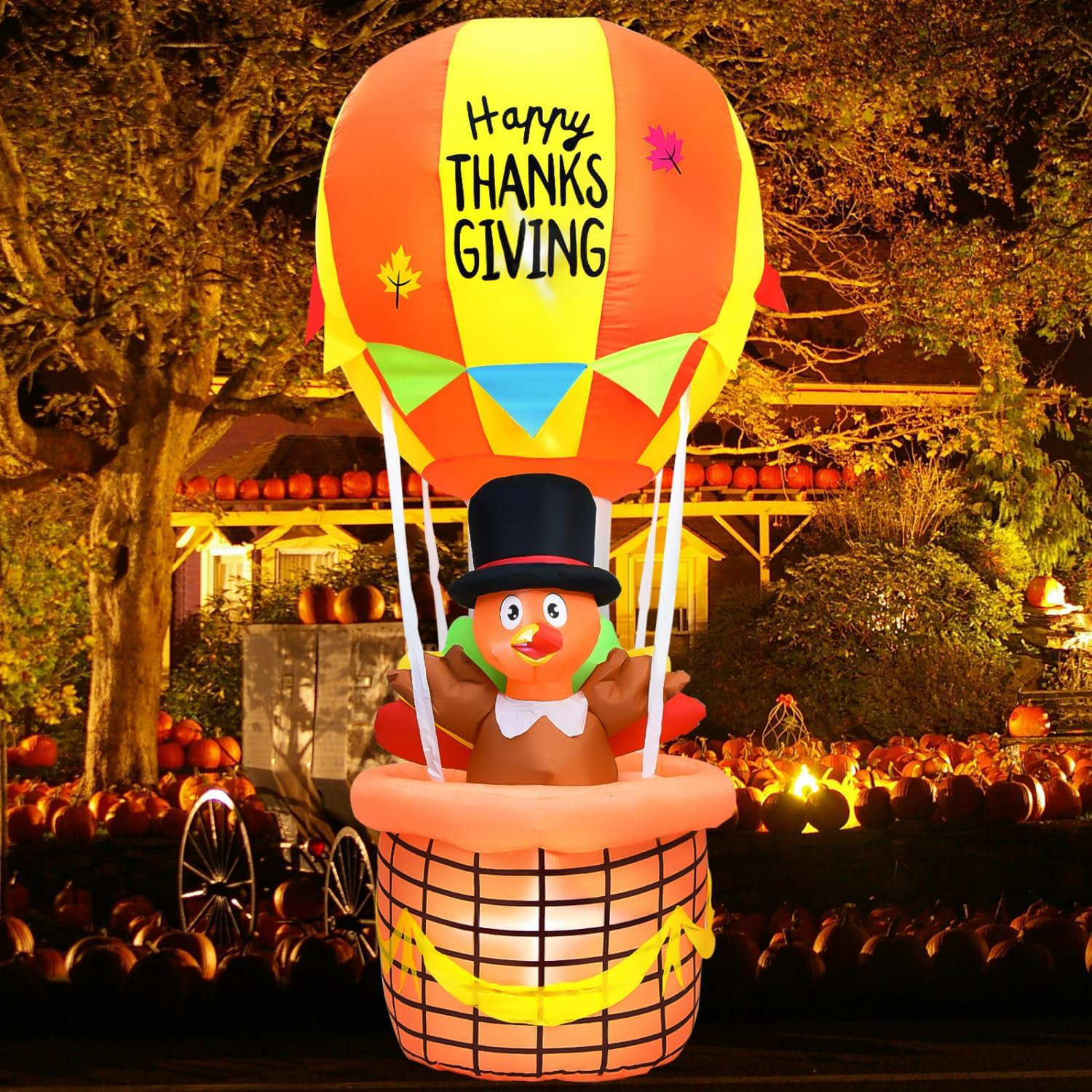 The Holiday Aisle® 7 Ft Happy Thanksgiving Inflatable Turkey Riding In ...