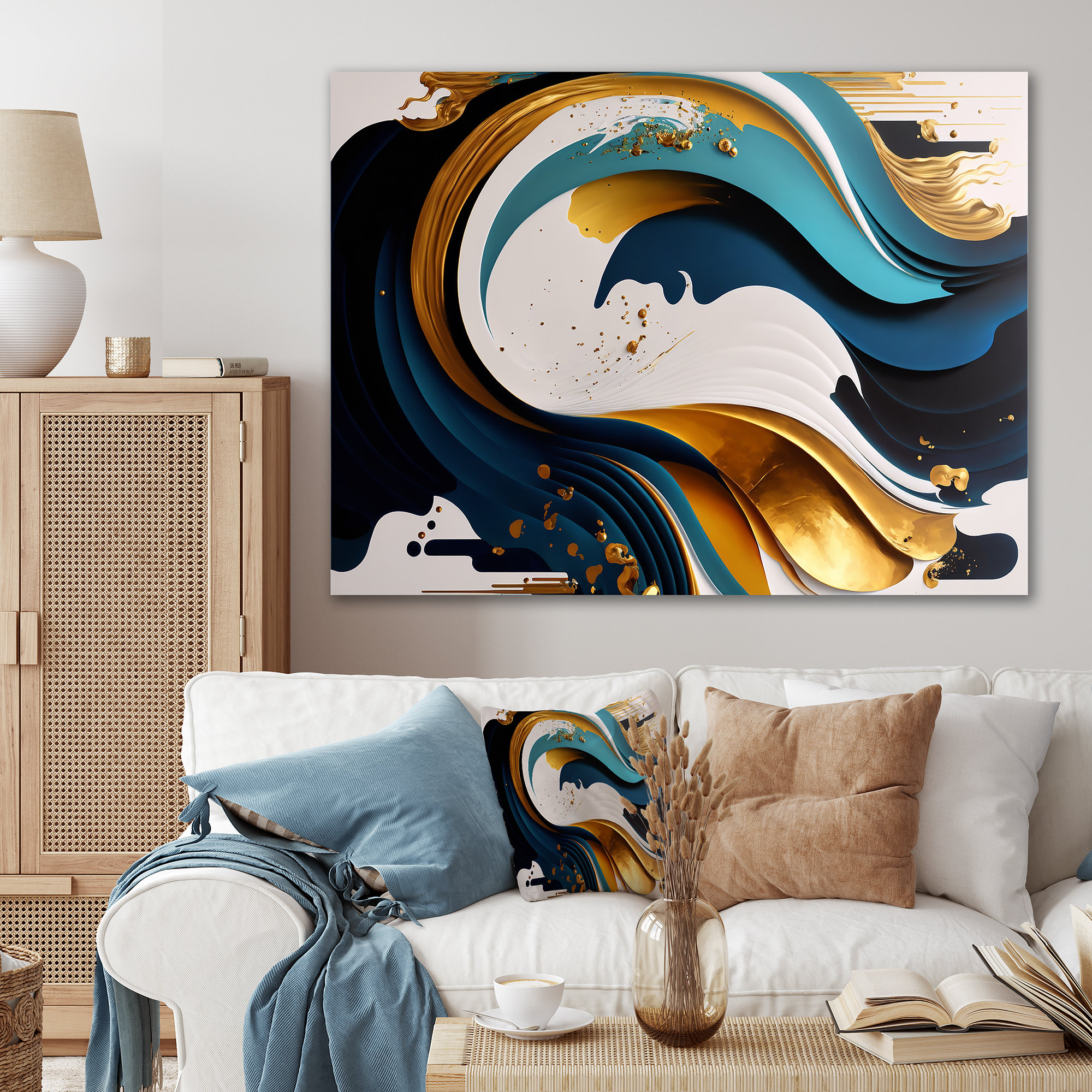 Mercer41 Blue And Gold Modern Art Abstract Painting I - Modern Metal ...