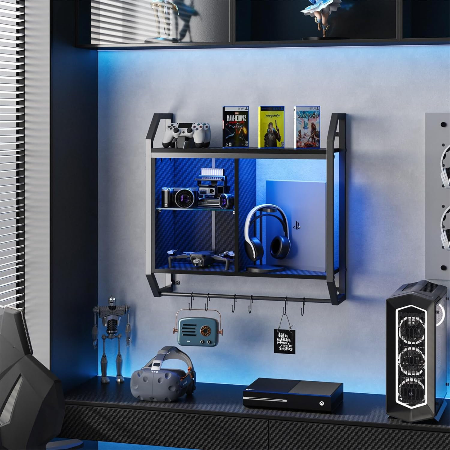 17 Stories 25" LED Gaming Floating Shelves With Adjustable Glass ...