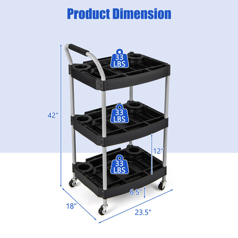 Rebrilliant 3 Tier Rolling Tool Cart With Handle Tool Storage Slot ...