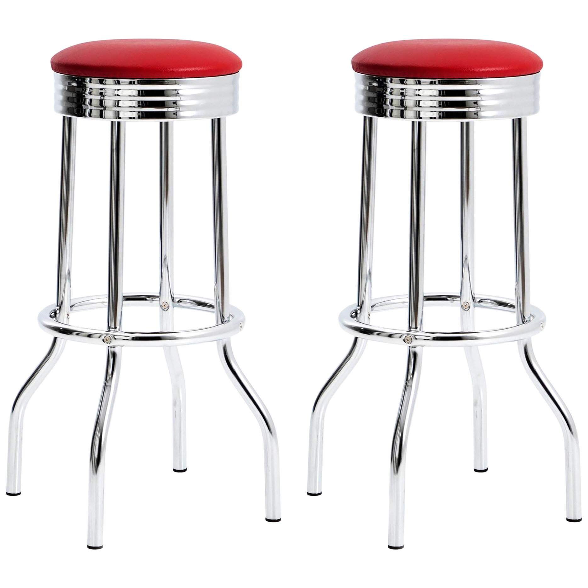 Mercer41 2 Bar Stools In Red - Retro Look With Base And Flared Legs Of ...