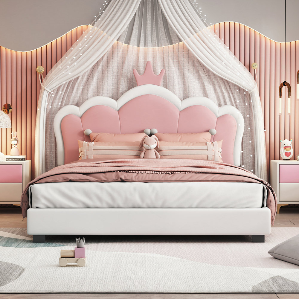 Astoria Grand Charming Princess Bed with Crown Headboard and Sturdy ...