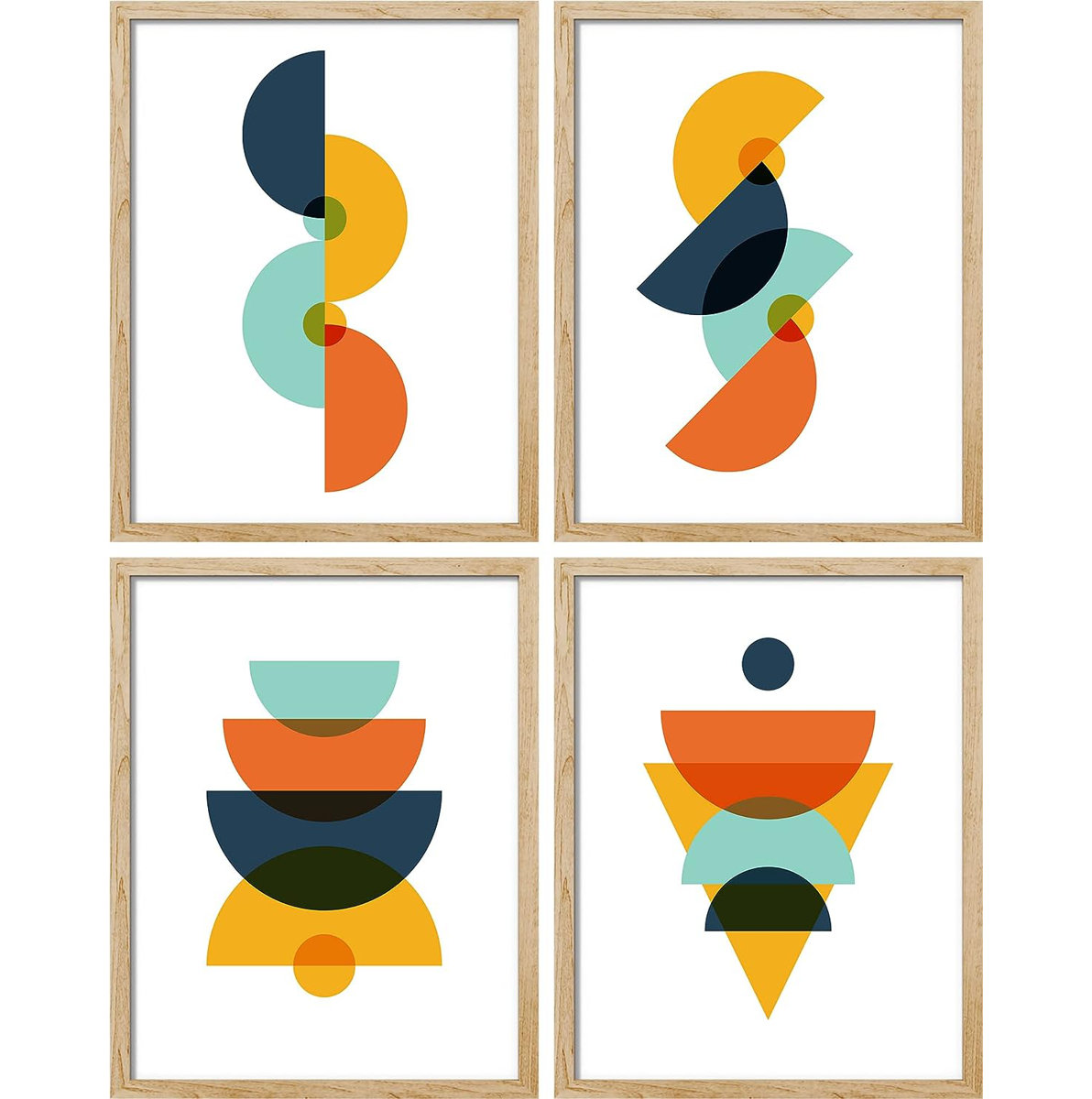 SIGNLEADER Mid-Century Modern Vintage Bright Polygon Shapes Framed 4 ...