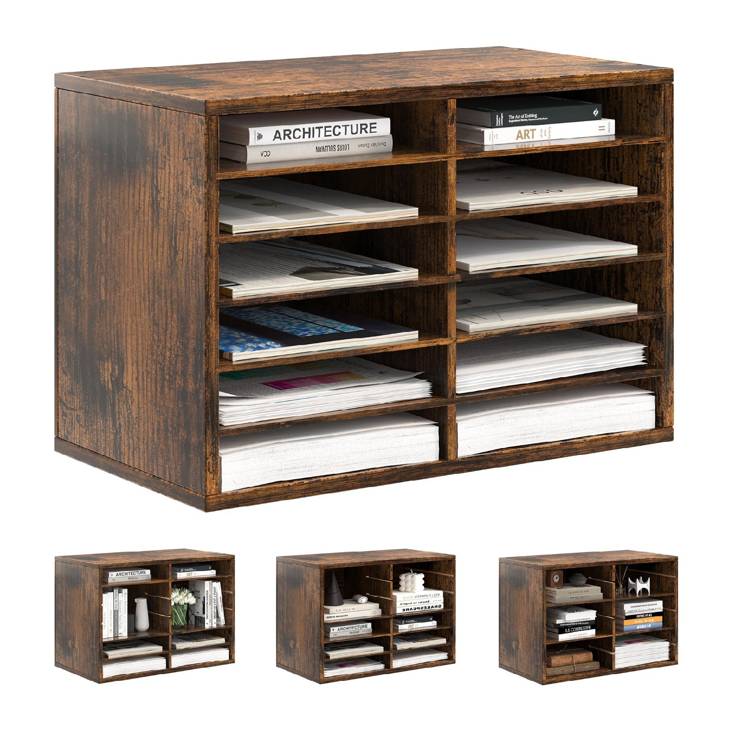 Orblue Mail Organizer Countertop, 12 Slots Wooden Desk File Literature ...