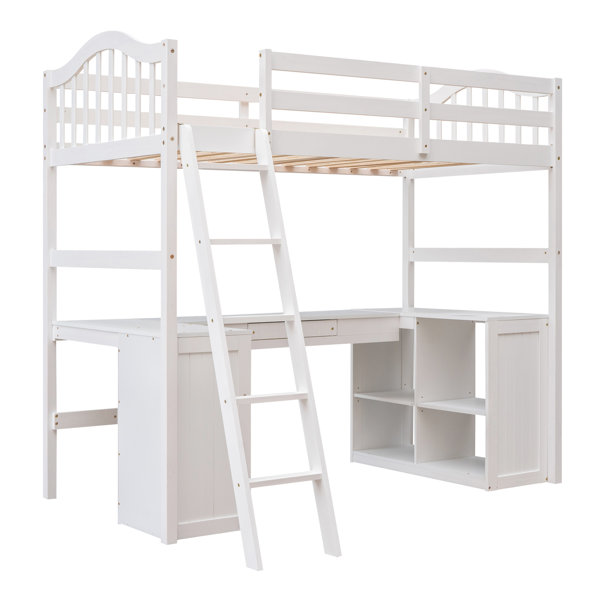 Harriet Bee Gerrilee Twin 2 - Drawer Solid Wood Loft Bed with Bookcase ...
