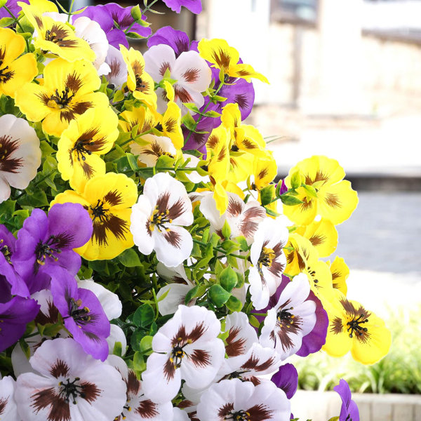 Primrue Artificial Fake Pansy Flowers For Outdoor, 36 Bundles Faux Silk ...