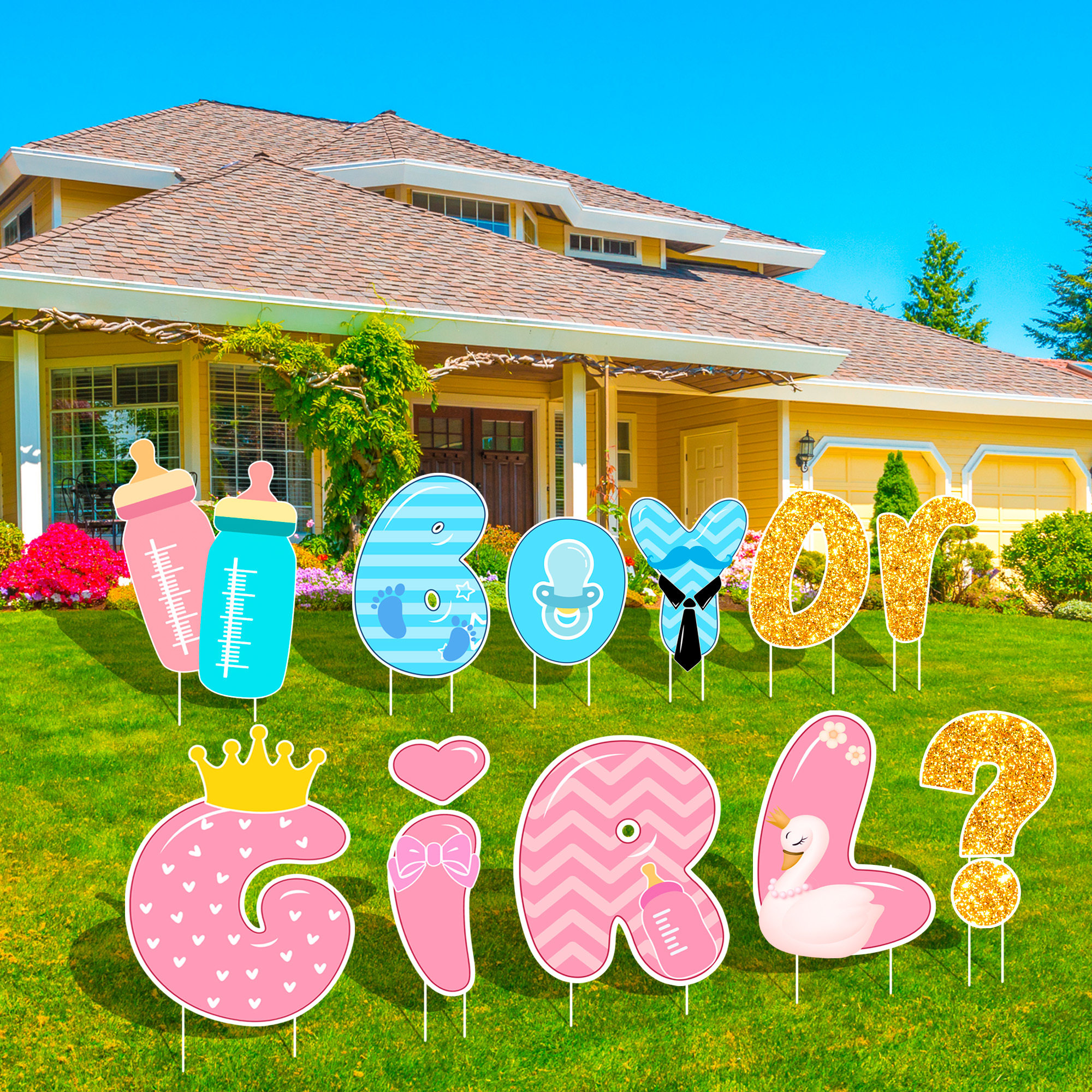 The Party Aisle™ 11 pcs Gender Reveal Yard Signs with Stakes, Gender ...