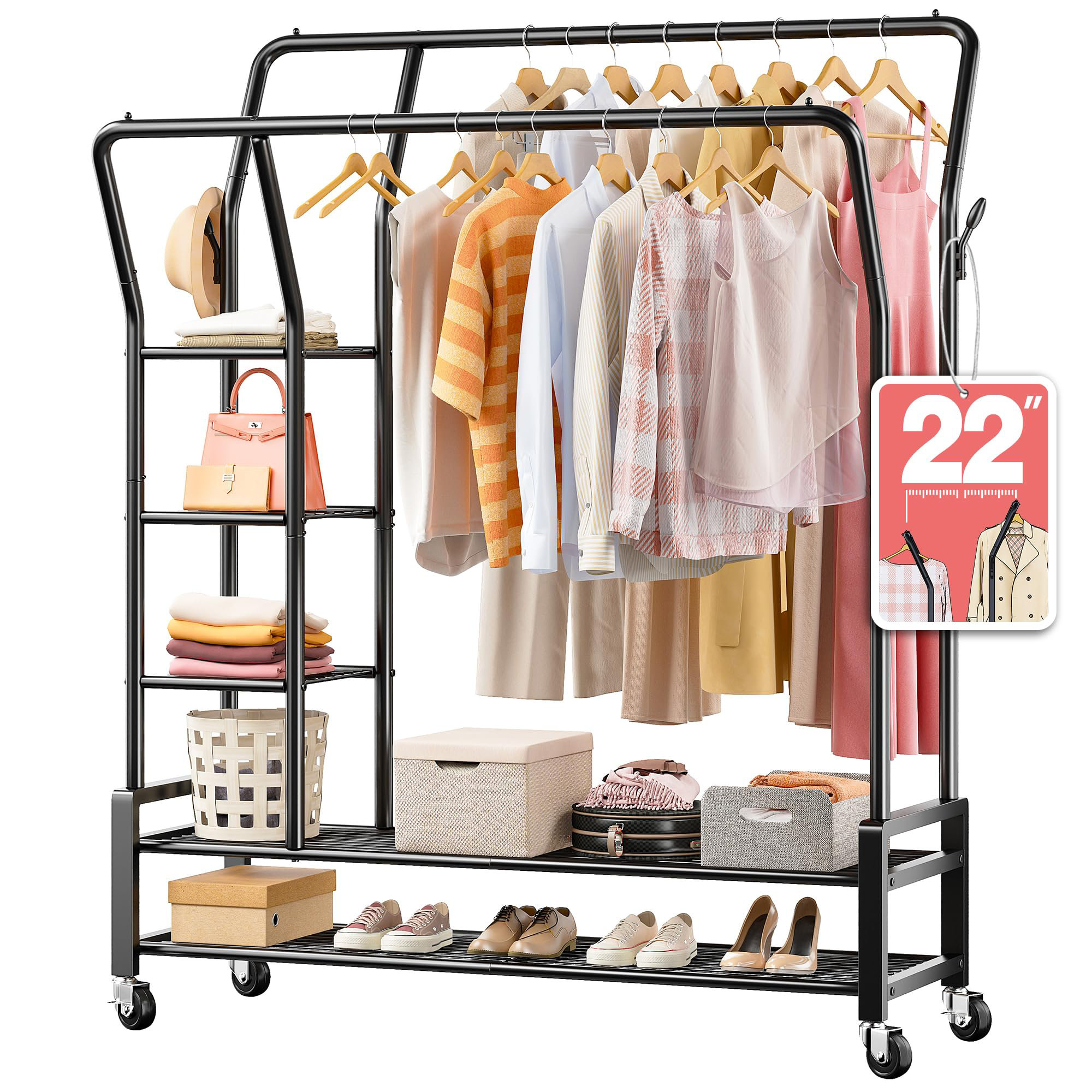 Rebrilliant Mayeul Clothes Racks, Metal Rolling Garment Rack, Clothes ...