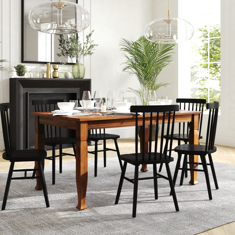 Gracie Oaks Solid Wood Commercial Grade Dining Table with Turned Legs ...