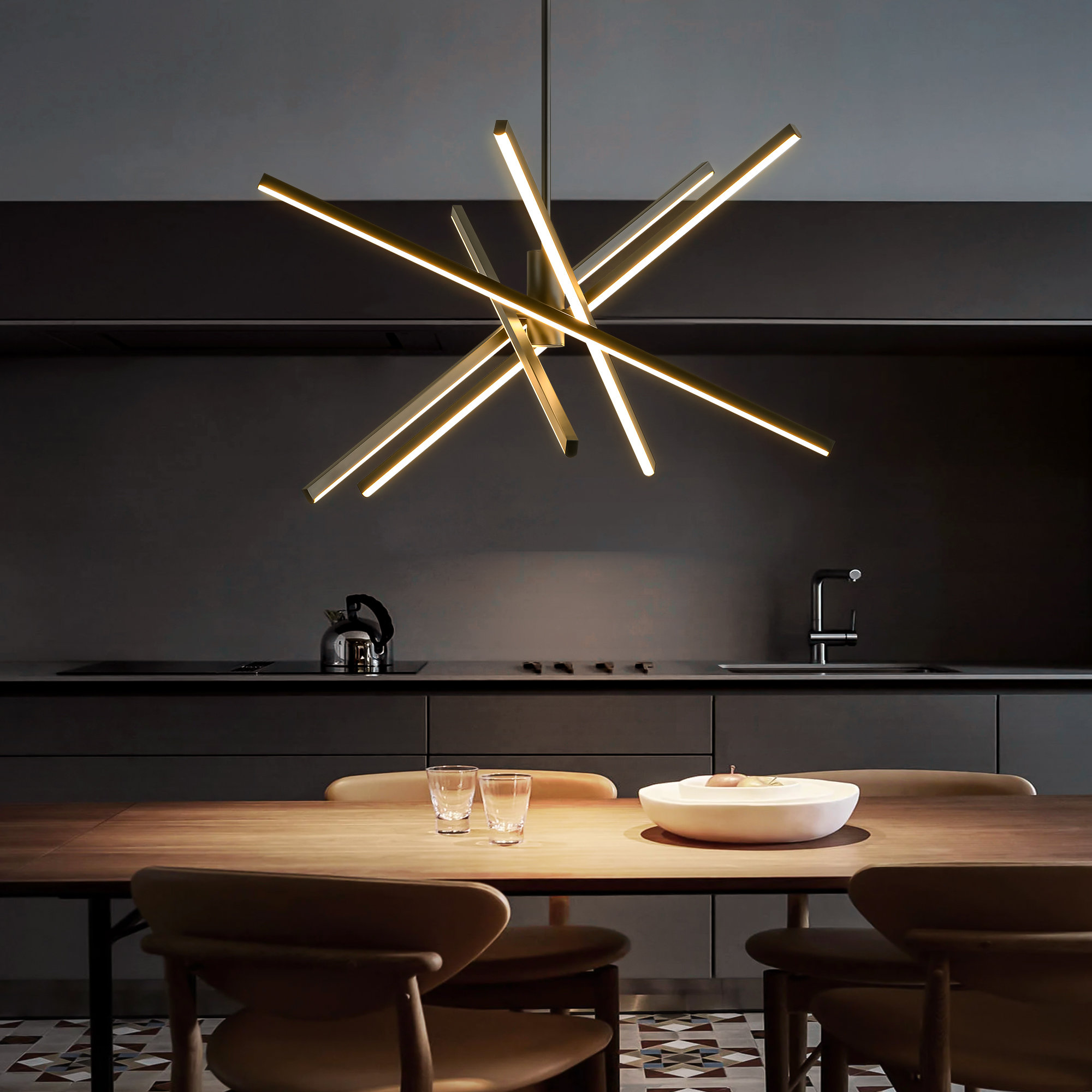 Mercer41 Burcker 4 - Light Aluminum Sputnik Modern Linear LED ...