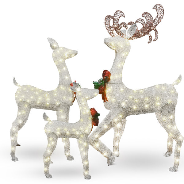 The Holiday Aisle® 3 Piece Deer Family with LED Lighted Display Set ...