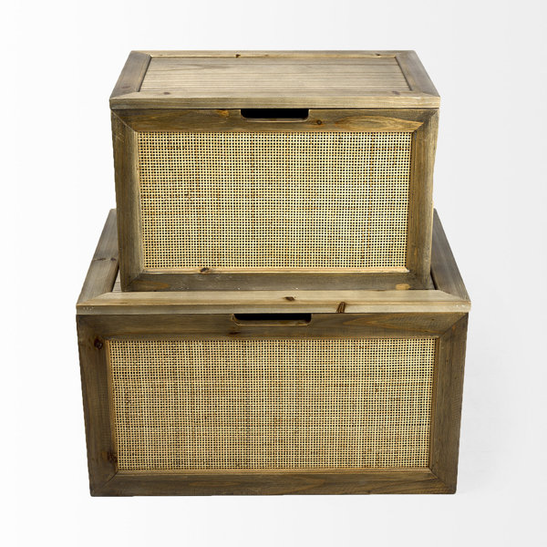 HomeRoots Set Of Two Wood And Cane Storage Boxes - Wayfair Canada