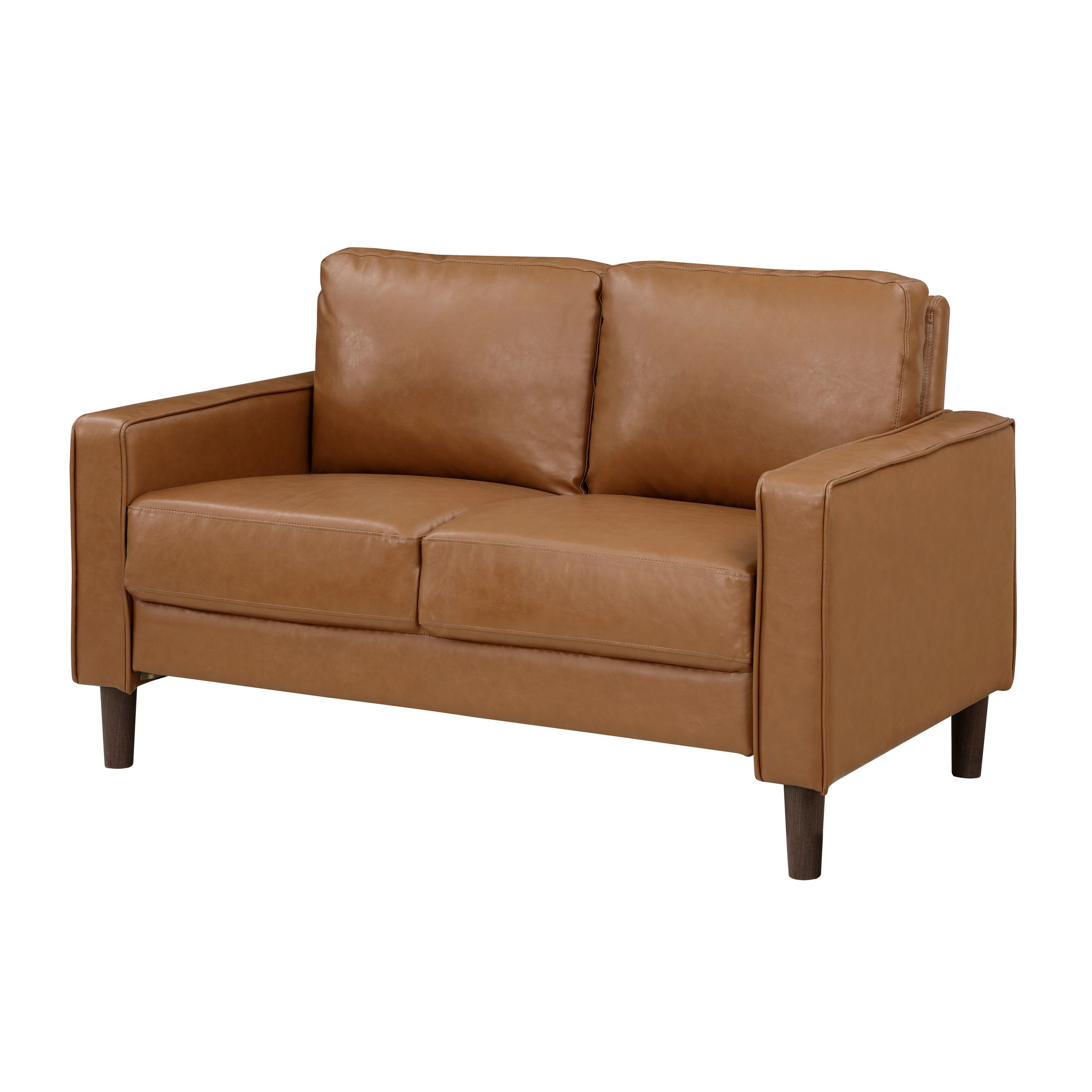 Latitude Run® Stark 77 Inch Sofa, Brown Faux Leather, Track Style Arms ...
