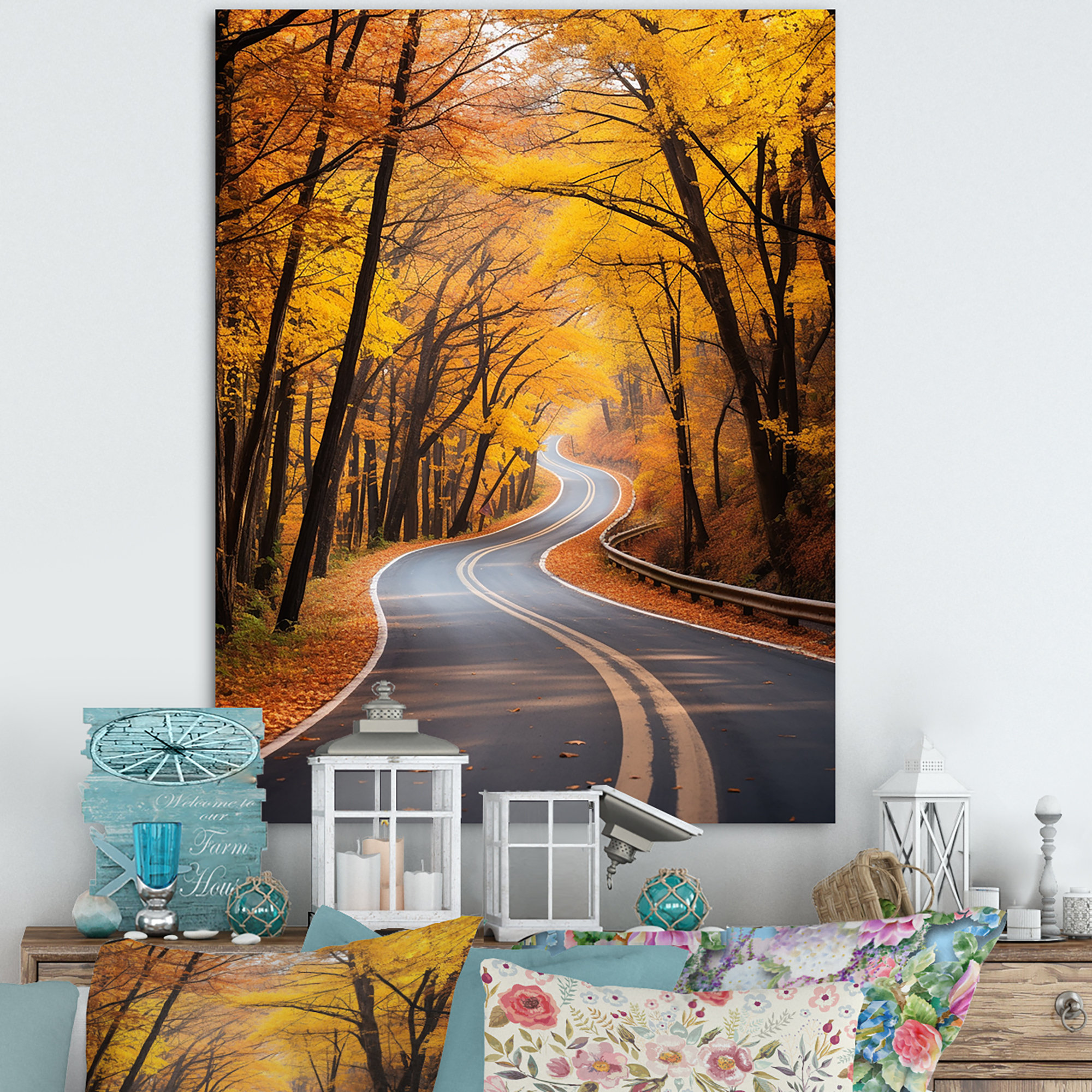Millwood Pines Golden Road Into The Autumn Forest III - Road Wall Art ...