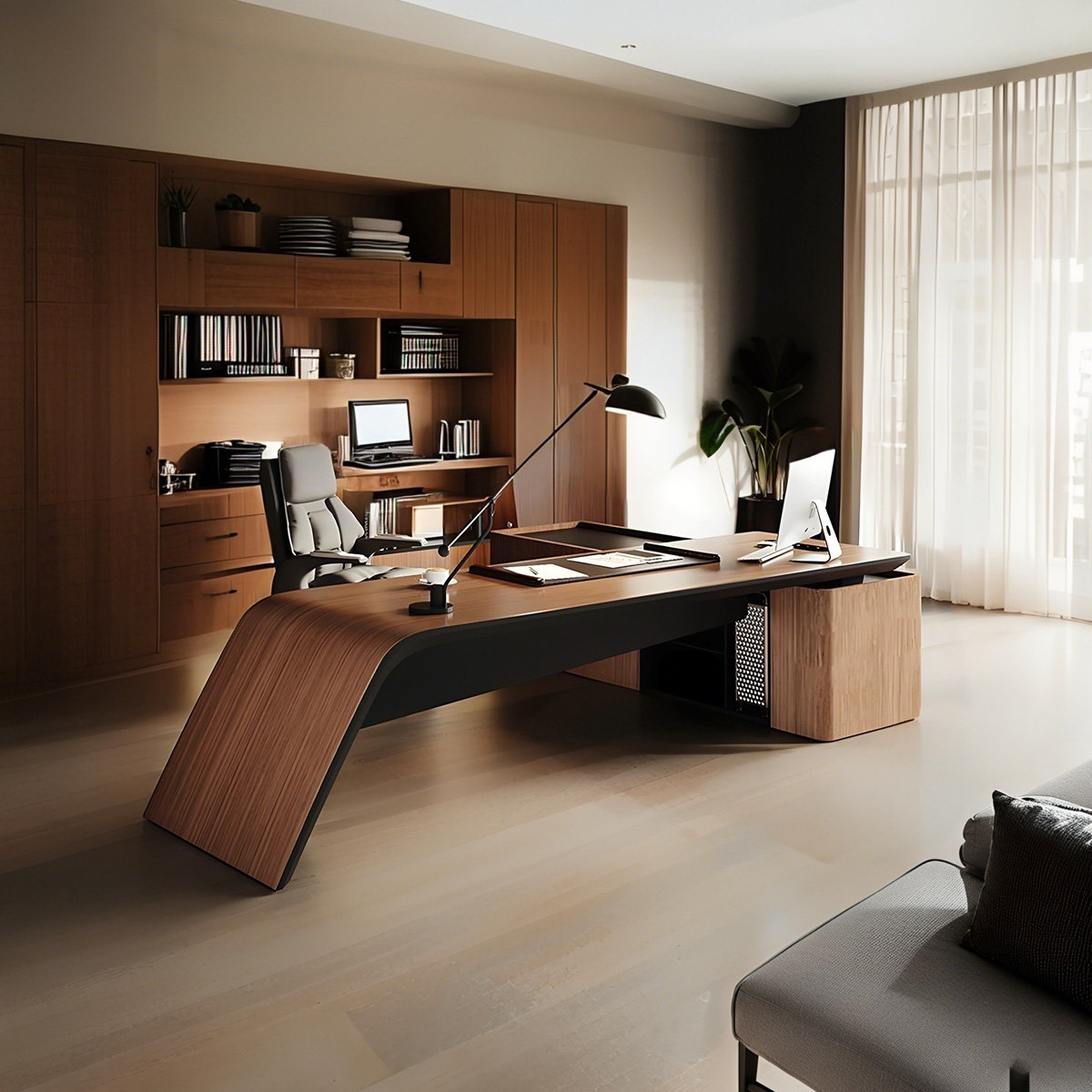 Ebern Designs L-Shaped Modern Luxury High-End Walnut Office Desk with ...