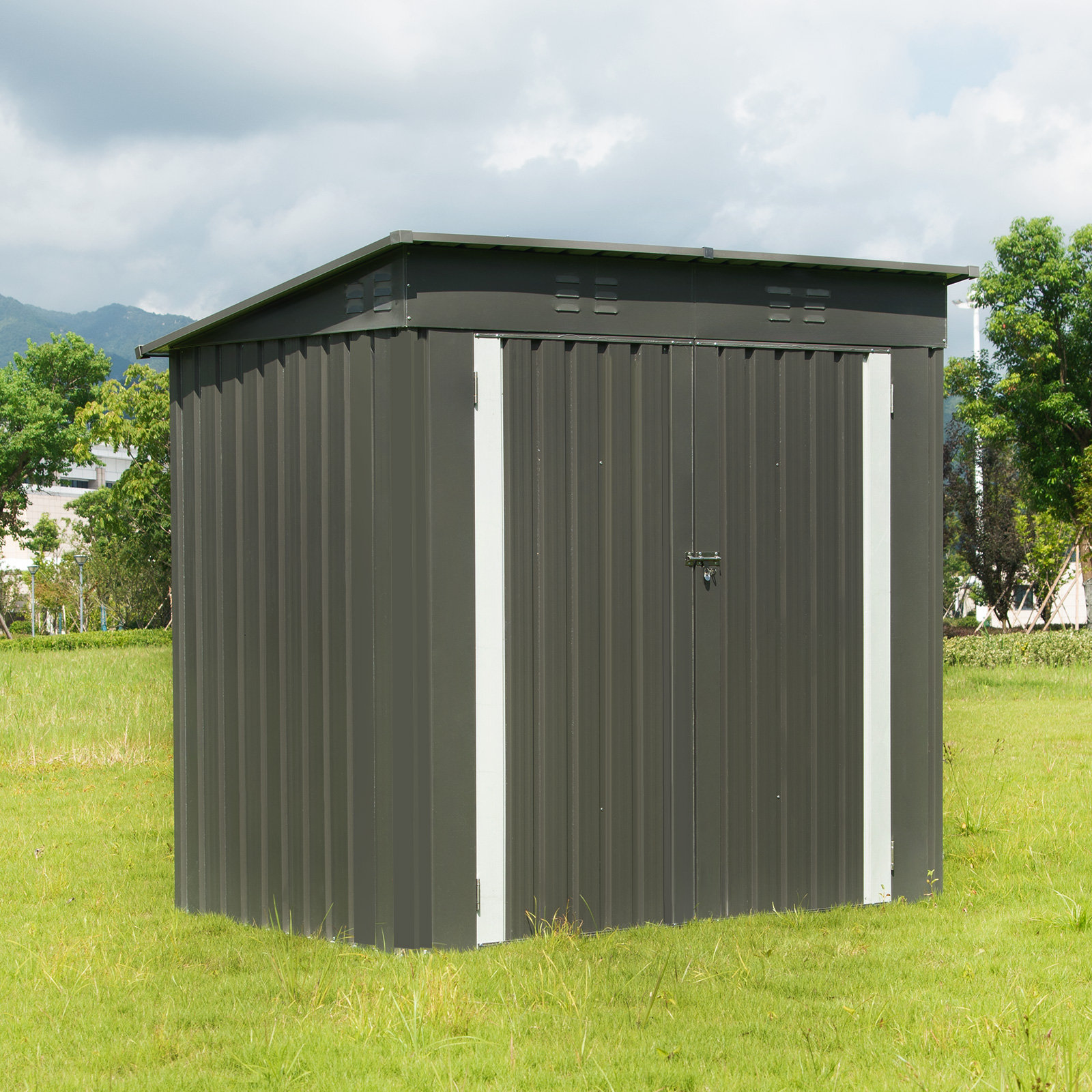 Yamissi Outdoor 6 ft. W x 4 ft. D Outdoor Storage Shed, Metal Garden ...