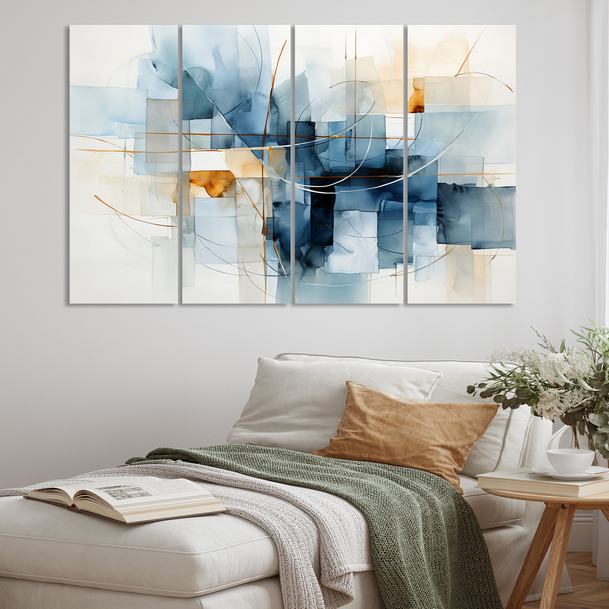 Design Art Blue Grey Line Art Abstract Geometrics II Blue Gray Line Art ...