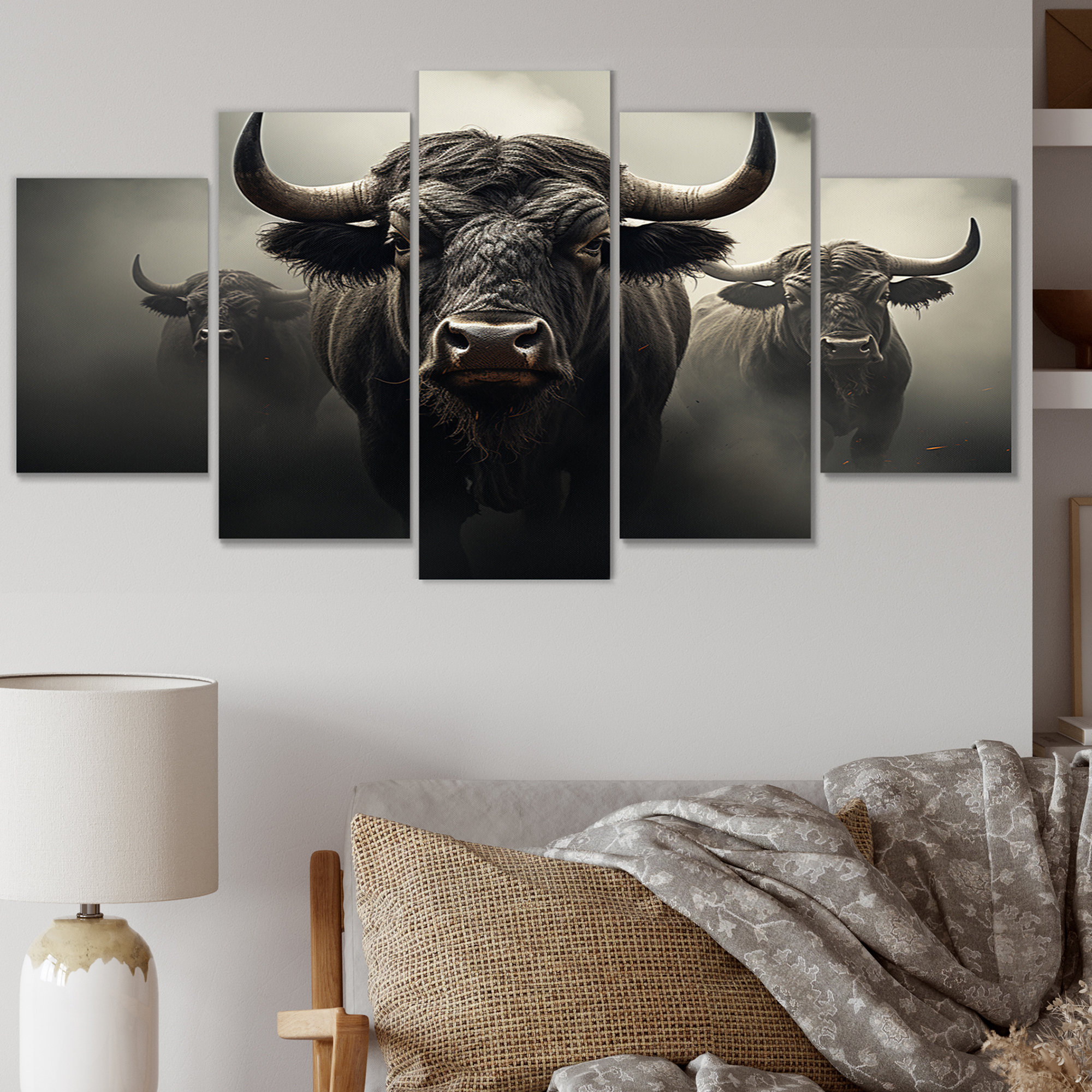 DesignArt " Gray Buffalo Gentle Guardians II " 5 - Pieces | Wayfair