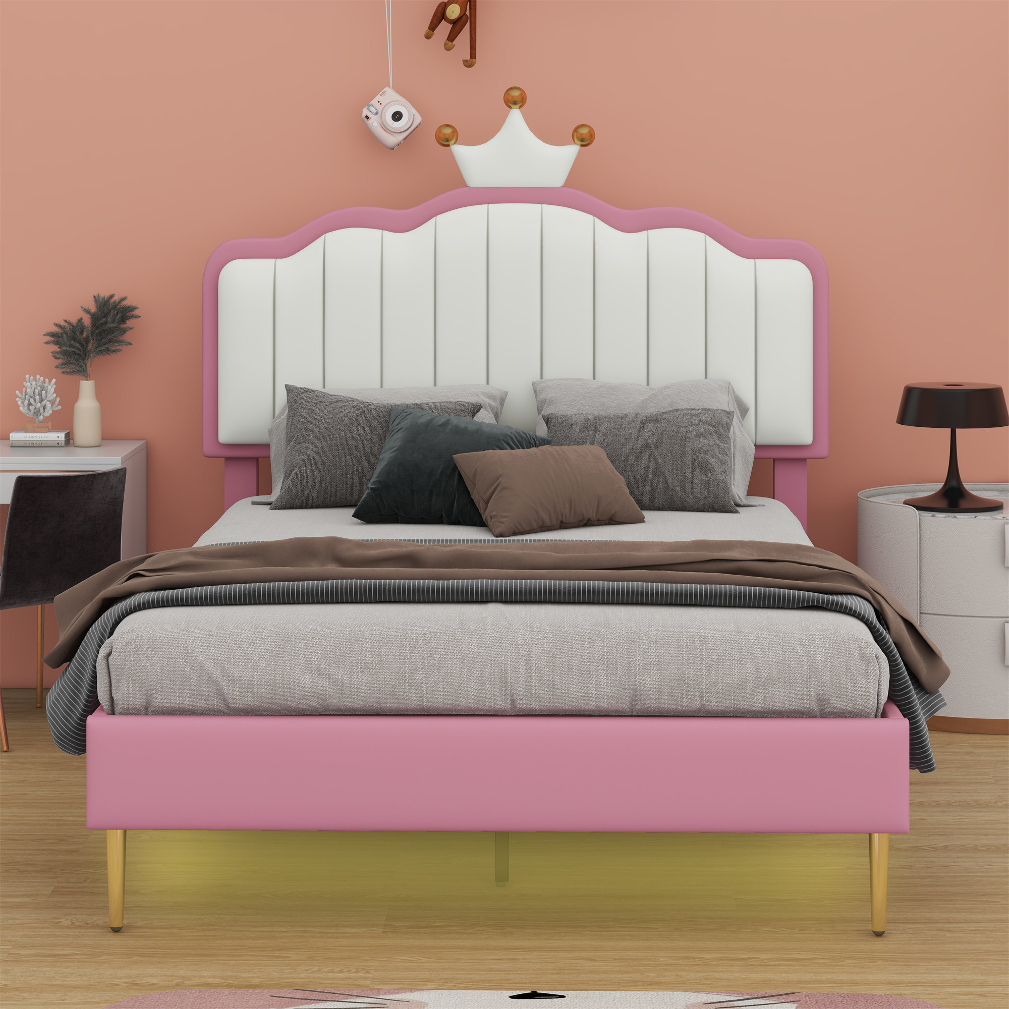 Zoomie Kids Upholstered Princess Bed With Crown Headboard,With Light ...