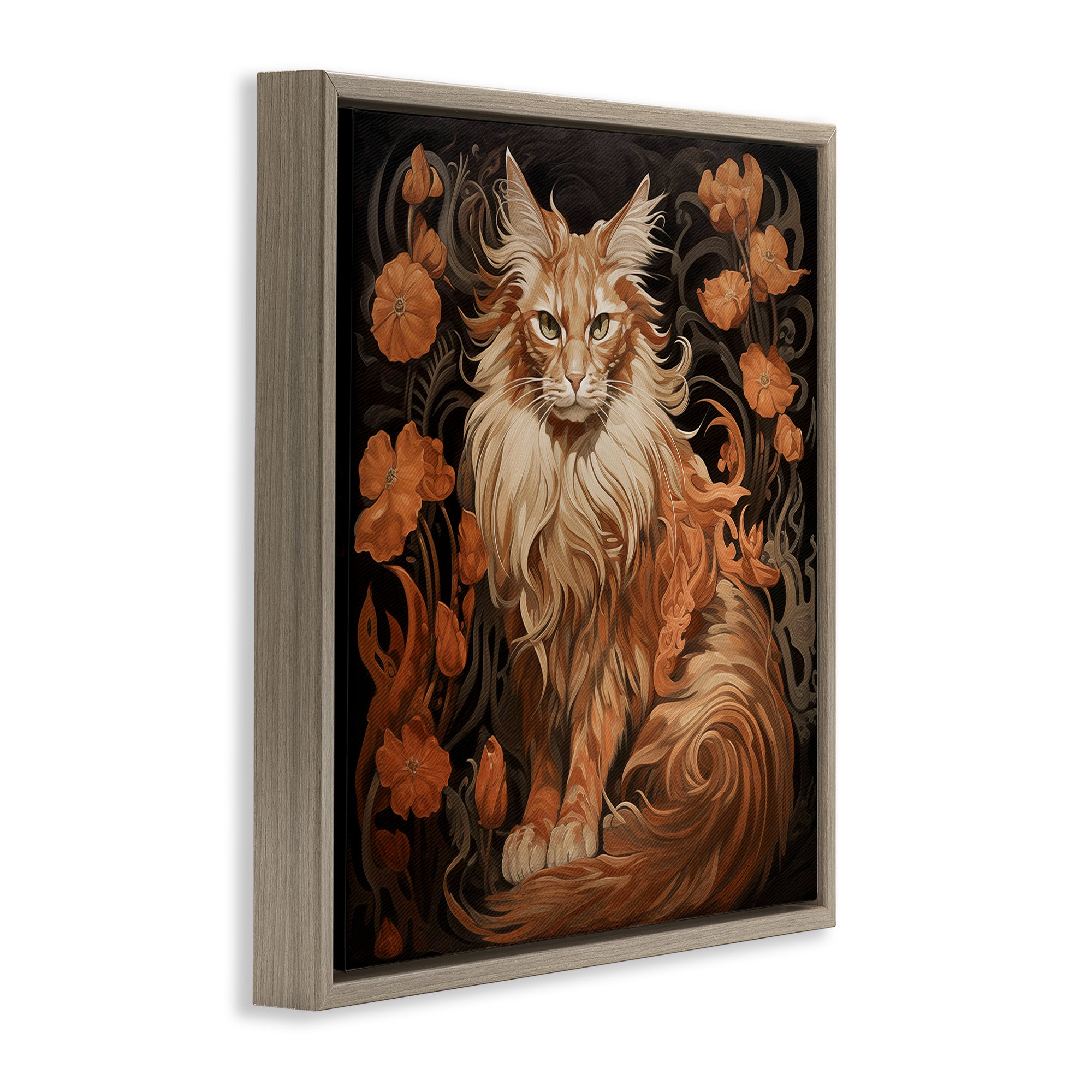Winston Porter Maine Coon Cat Portrait Brown Framed Floater Canvas Wall ...