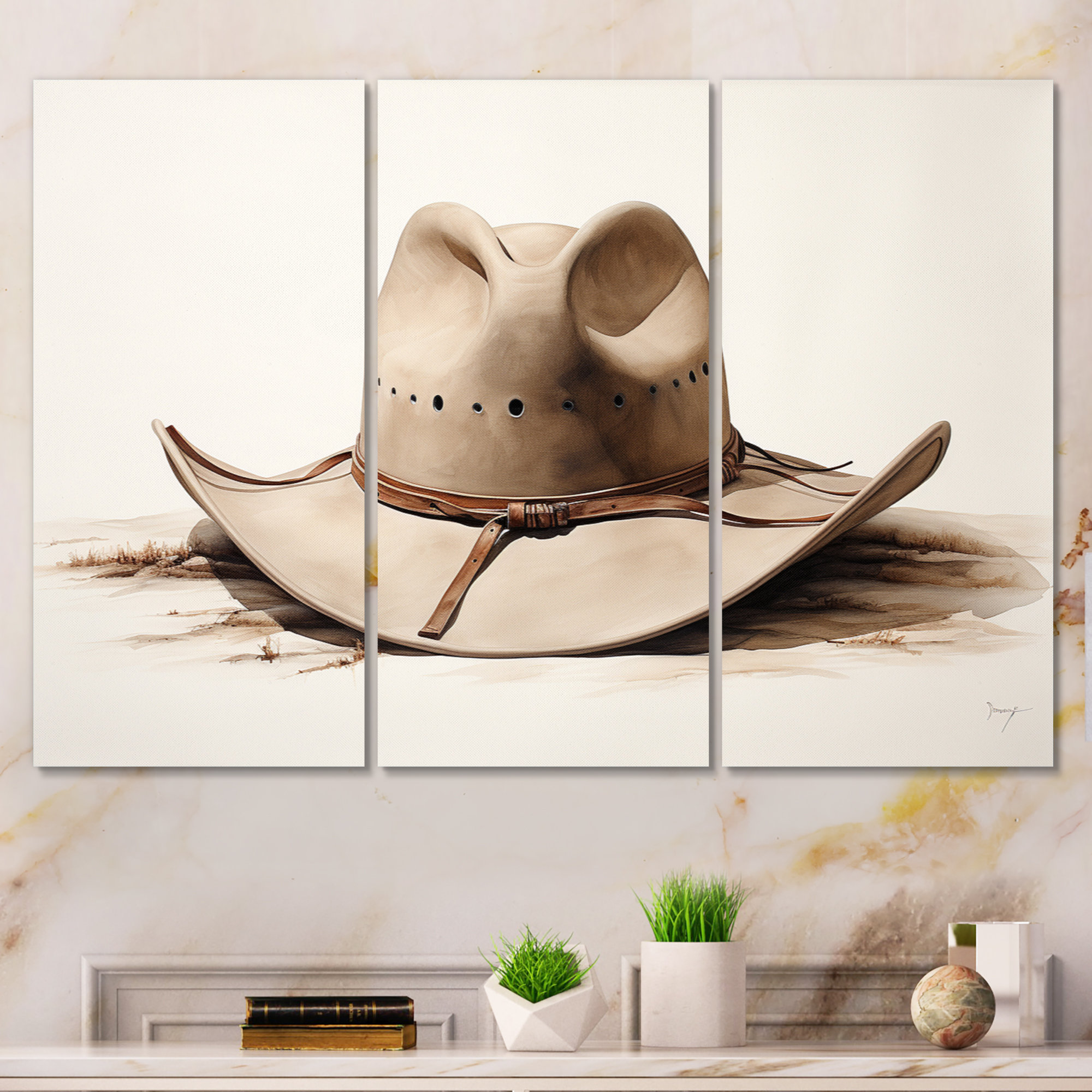 Winston Porter Cowboy Hat Minimalism Style VI On Canvas 3 Pieces Print ...