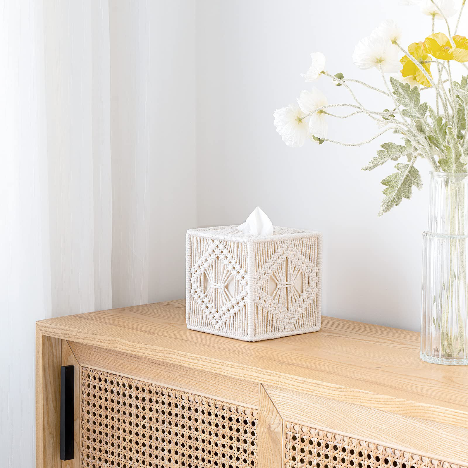Dakota Fields Tissue Box Cover Macrame Square Open-Bottom Tissue Box ...