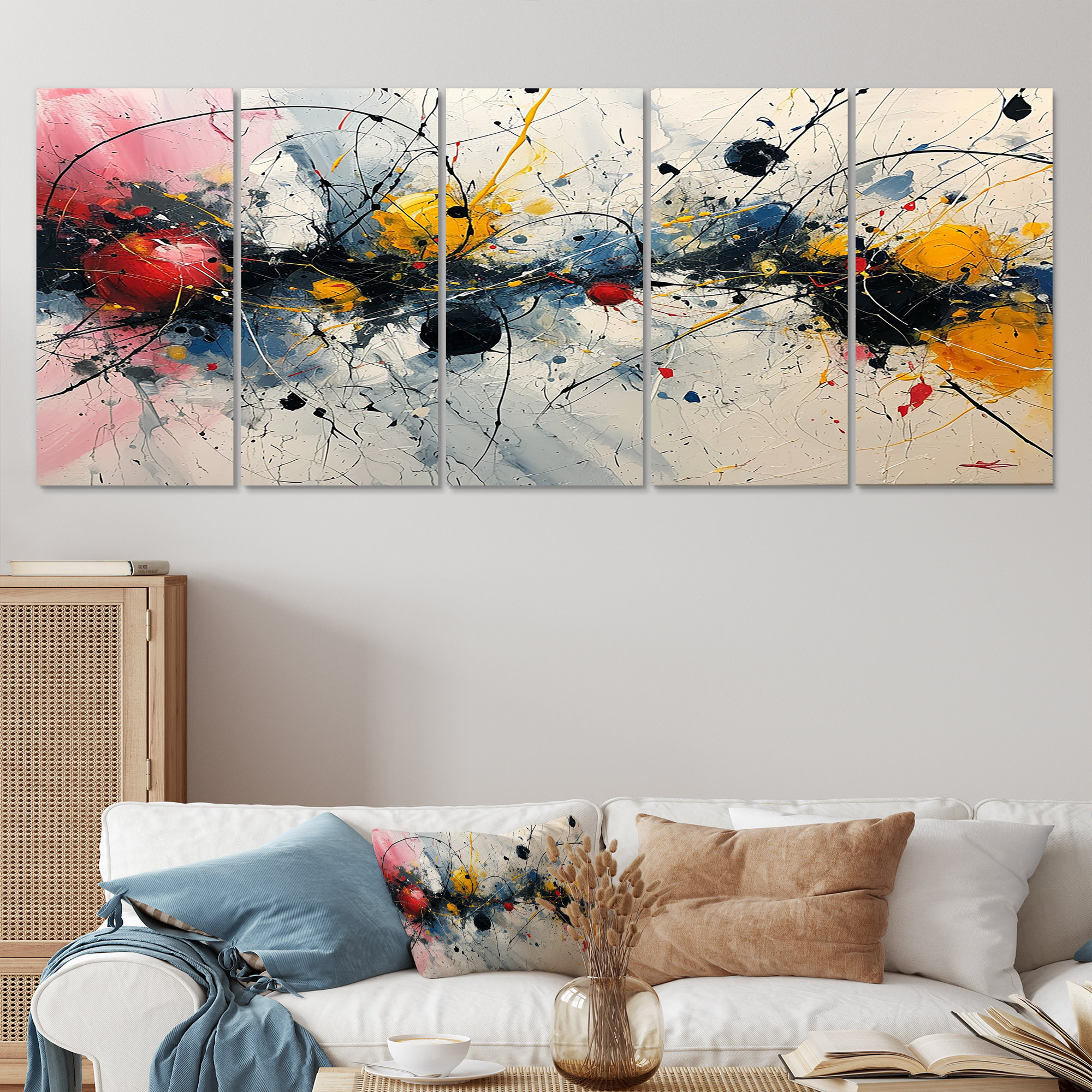 Ivy Bronx Abstract Waves Splatter Painting - Abstract Modern Waves Wall ...