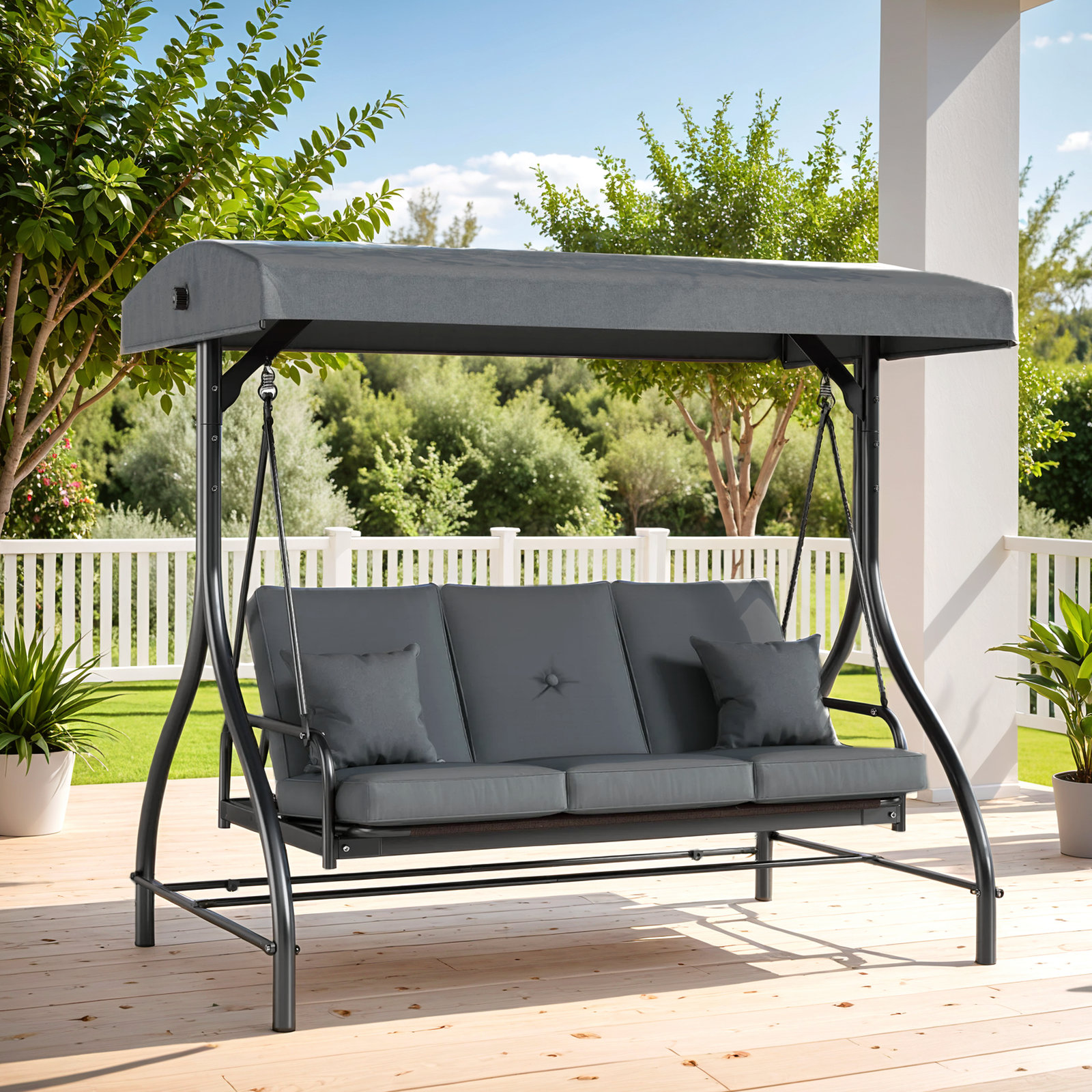 Hokku Designs Outdoor 3-Seat Patio Swing, Porch Swings, Backrest Bench ...