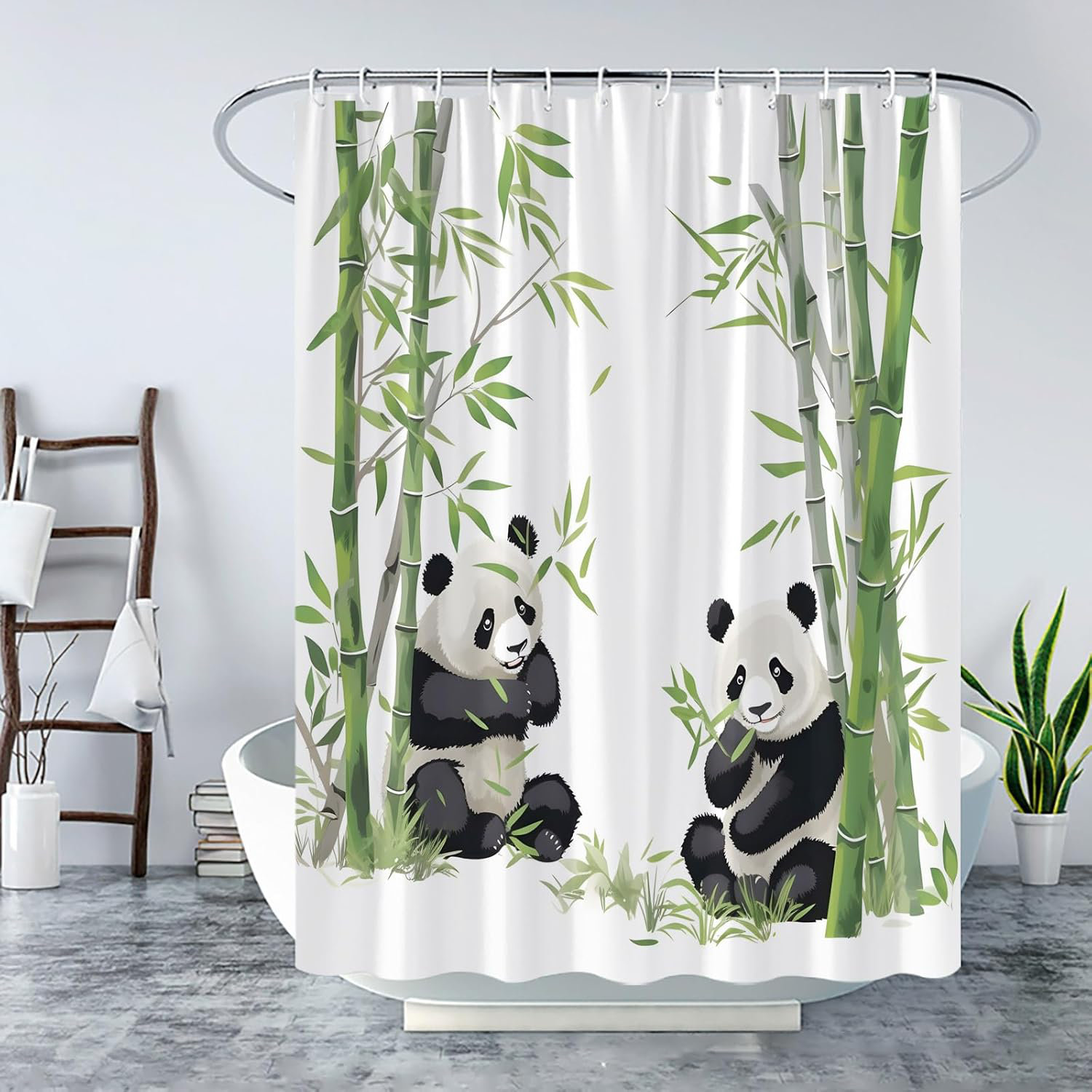 Dakota Fields Cute Panda Shower Curtain Green Tree Leaves Asian Art ...