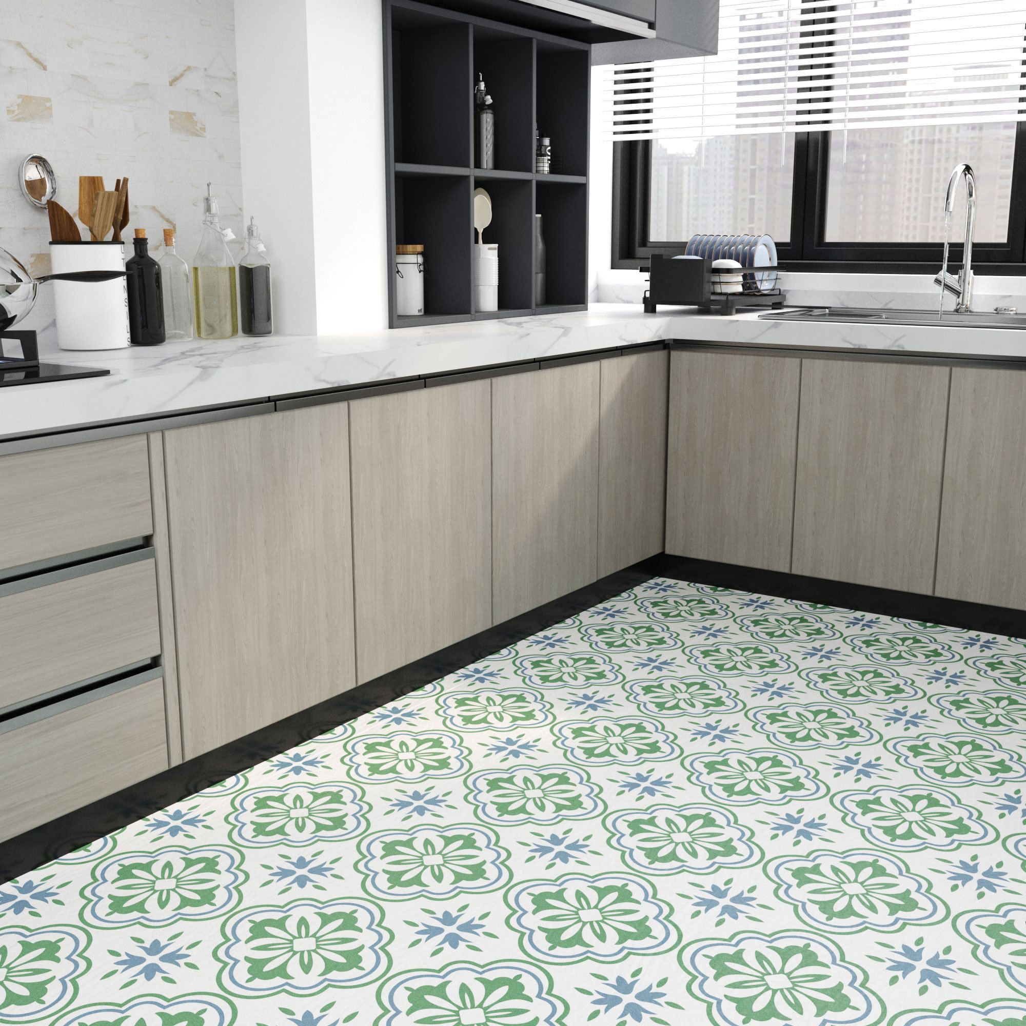 ilemong Green 12 In. X 120 In. Vinyl Peel And Stick Wall Roll ...