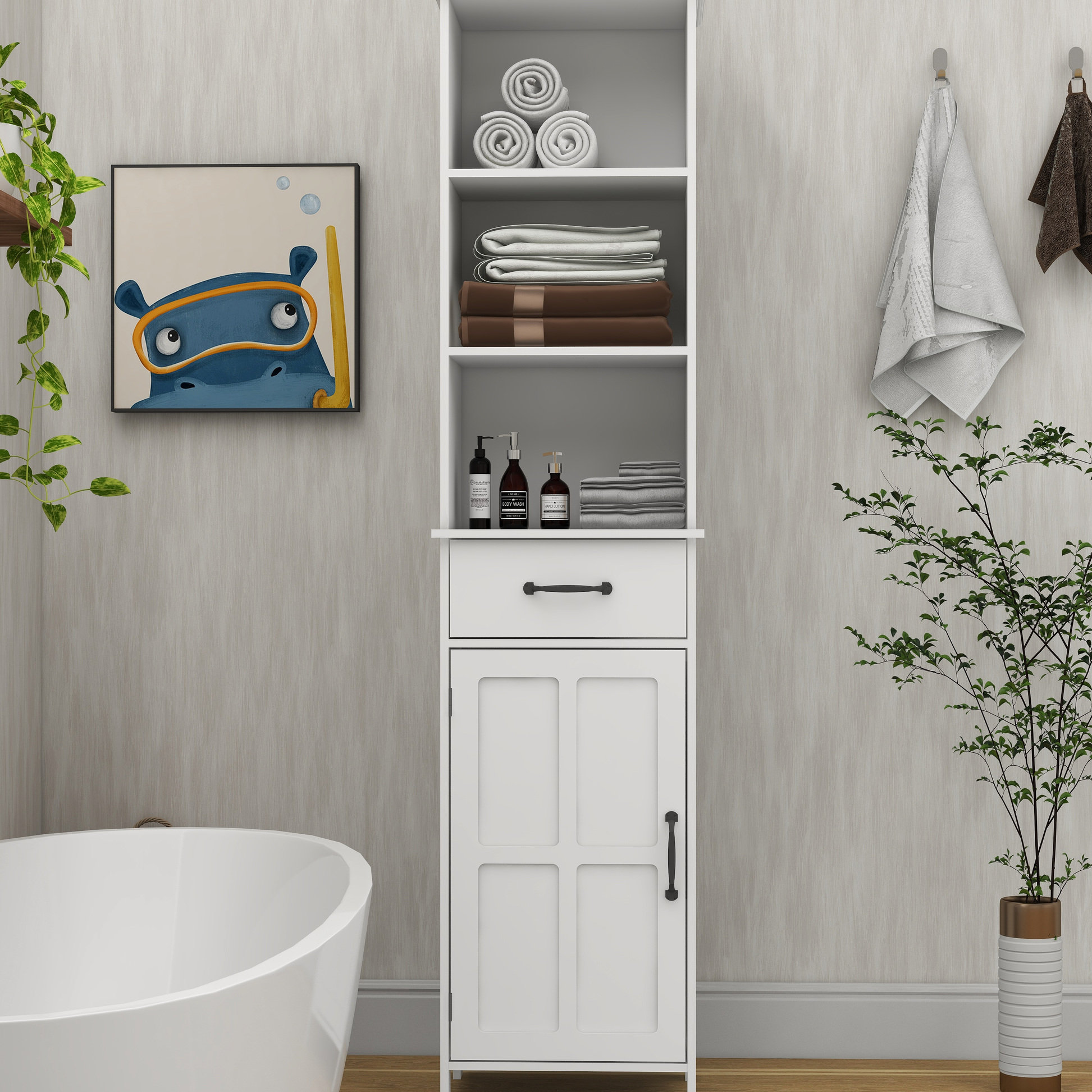 Ophelia & Co. White Floor Standing Storage Cabinet, 1 Door Drawer ...