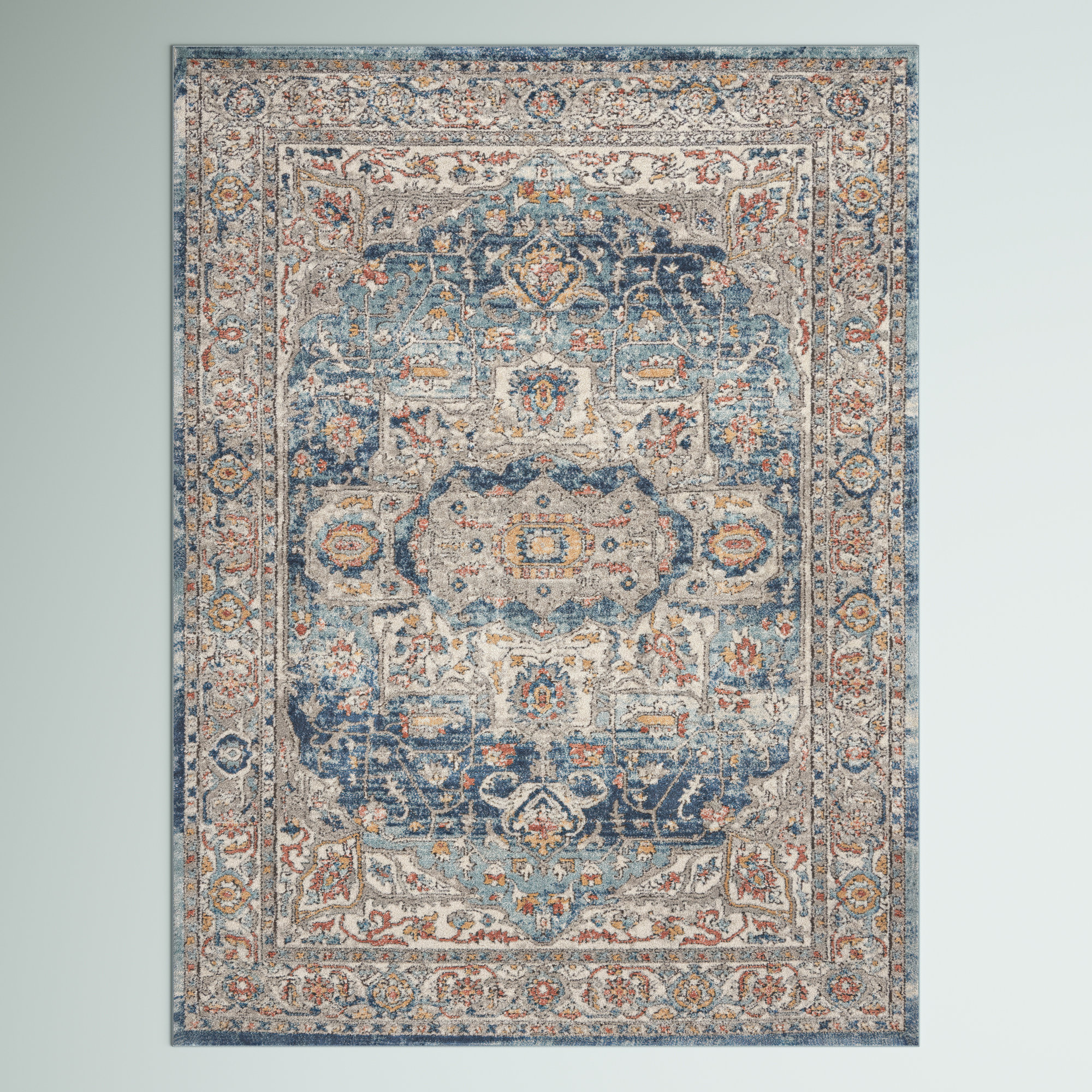 Steelside™ Amalie Oriental Blue/Ivory Area Rug & Reviews | Wayfair