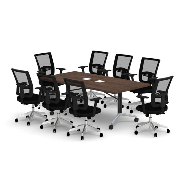Team Tables Rectangle 8 Person 80'' L Training Table and Chair Set with ...
