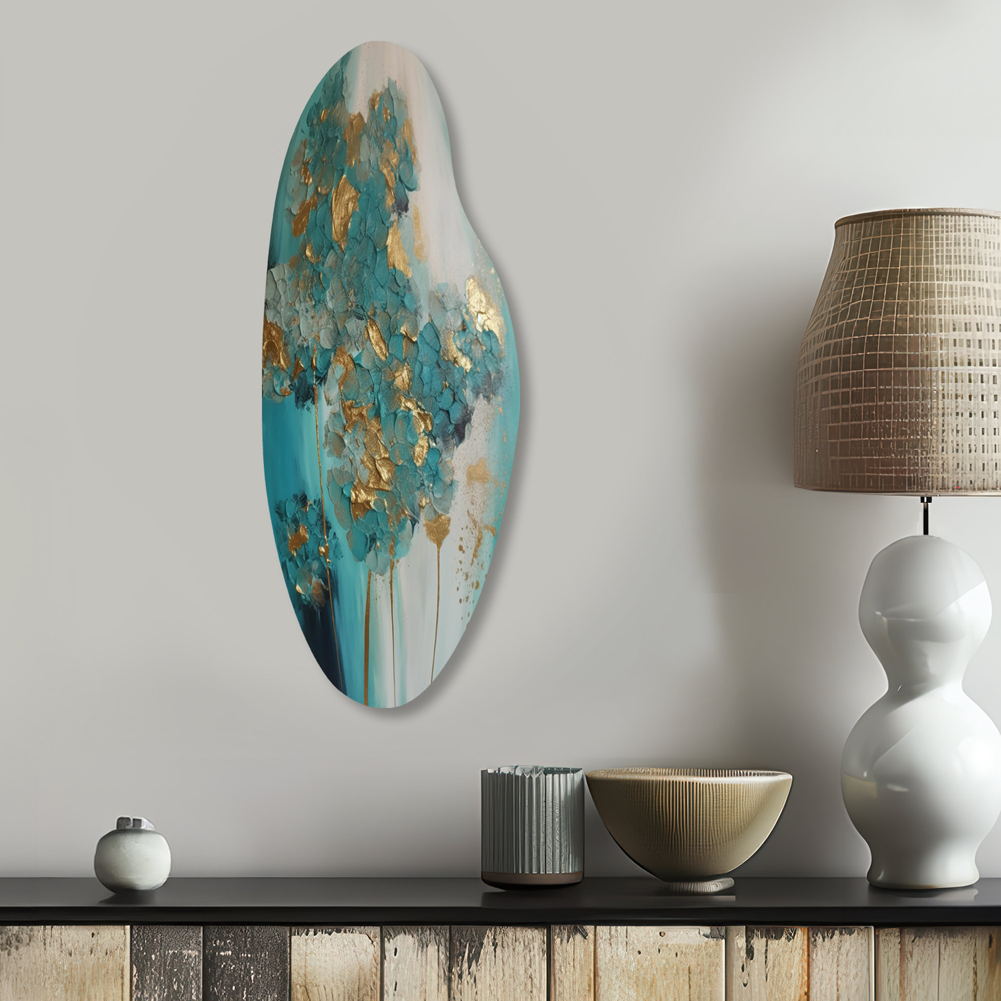 Design Art Hydrangea Flower Blossoming Gold Retro Teal Gold - Hydrangea ...