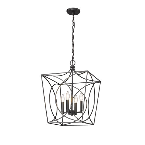 Mercer41 4 - Light Steel Dimmable Lantern Geometric Chandelier ...