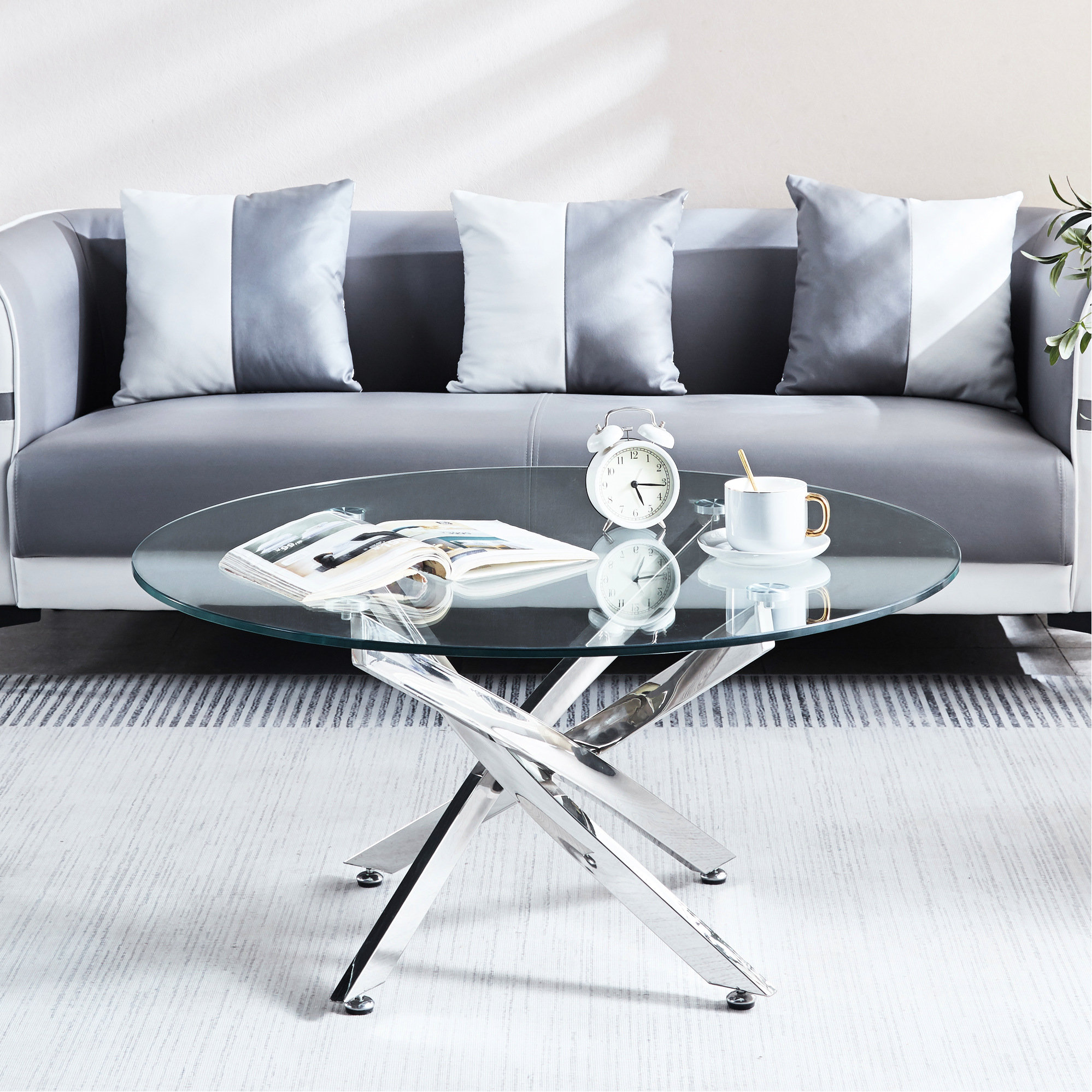 Ivy Bronx Round 35.83 Inches Deep Coffee Table With Tempered Glass And ...