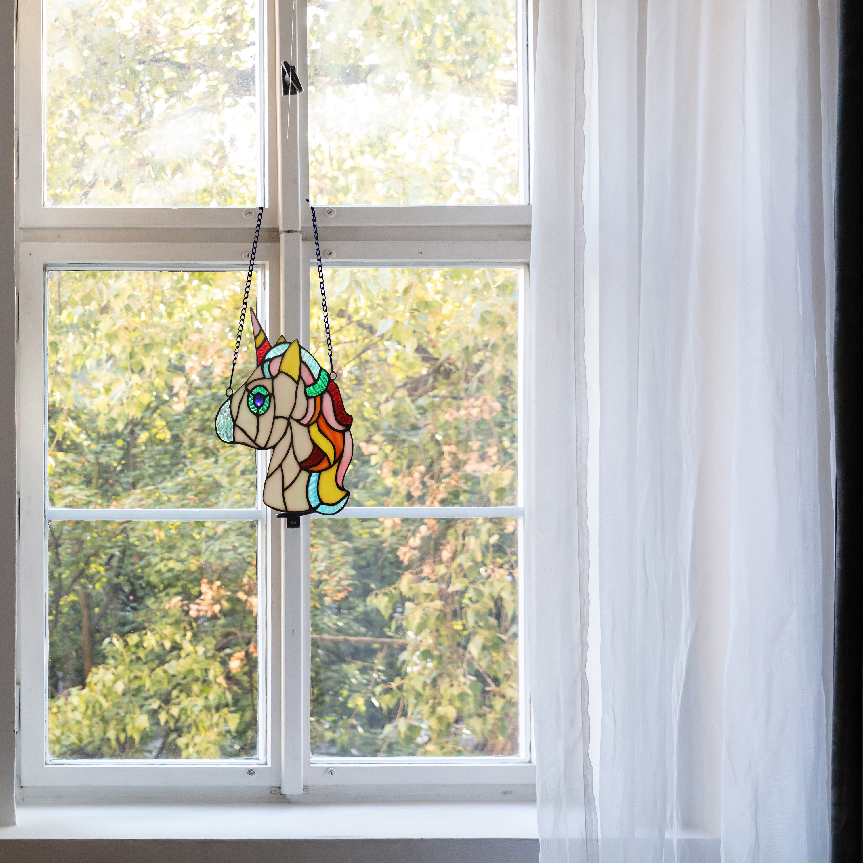 Gemma Violet 8"H Charming Unicorn Tiffany-Stained Glass Window Panel ...