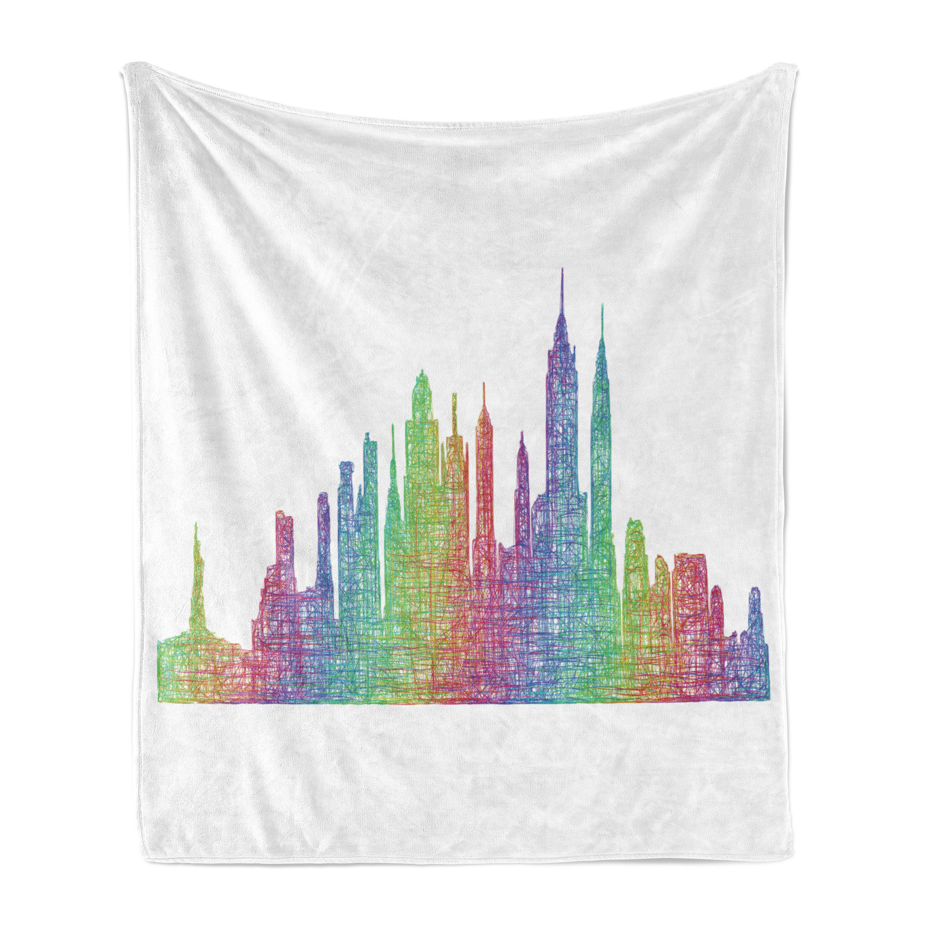 Ambesonne NYC Fleece Throw Blanket Skyline Creative Hatch Line Art ...