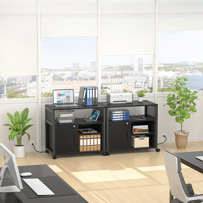 Inbox Zero Filing Cabinet with Lock and USB Charging Port, Modern ...