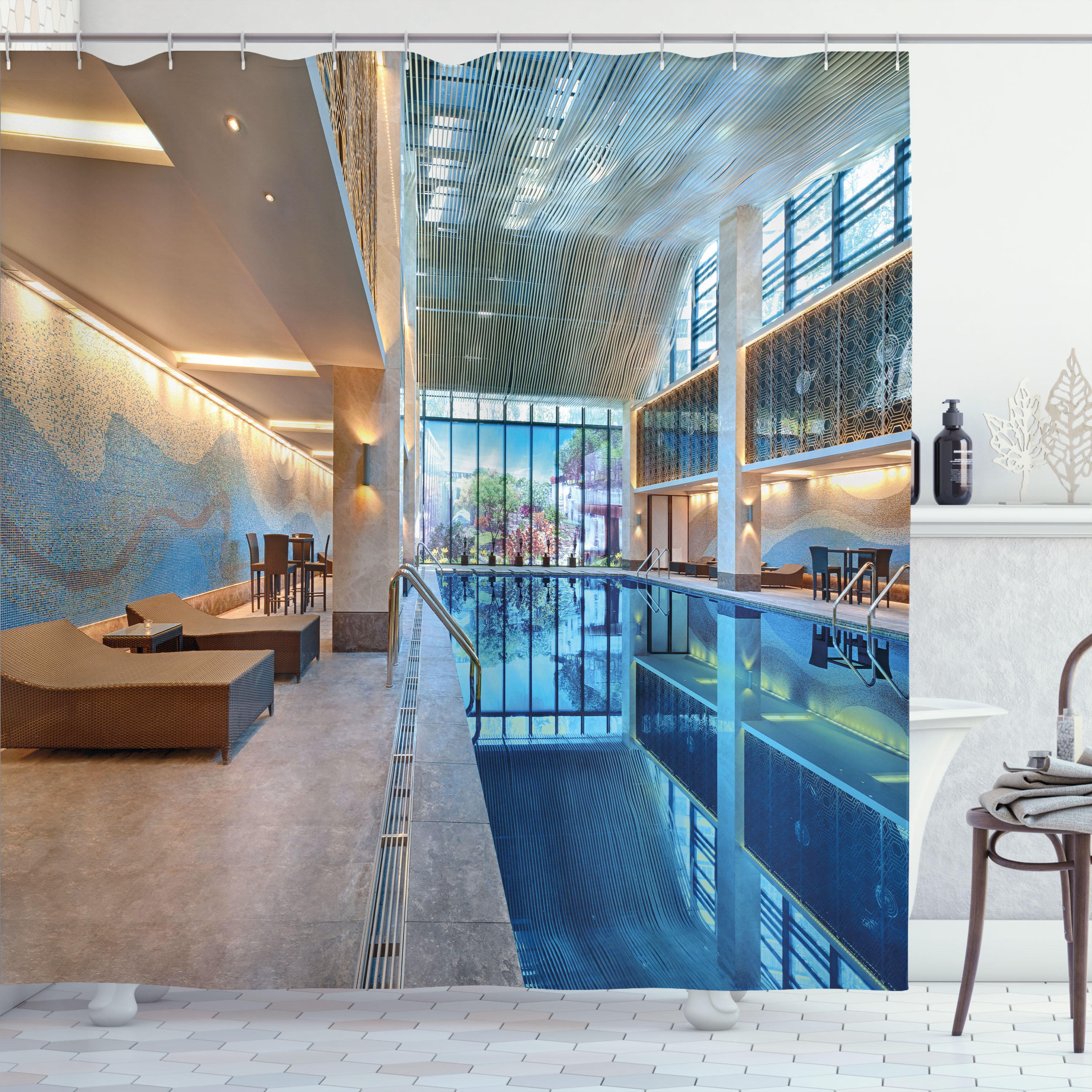 East Urban Home Spa Shower Curtain Calming Relaxing Pool Seats ...