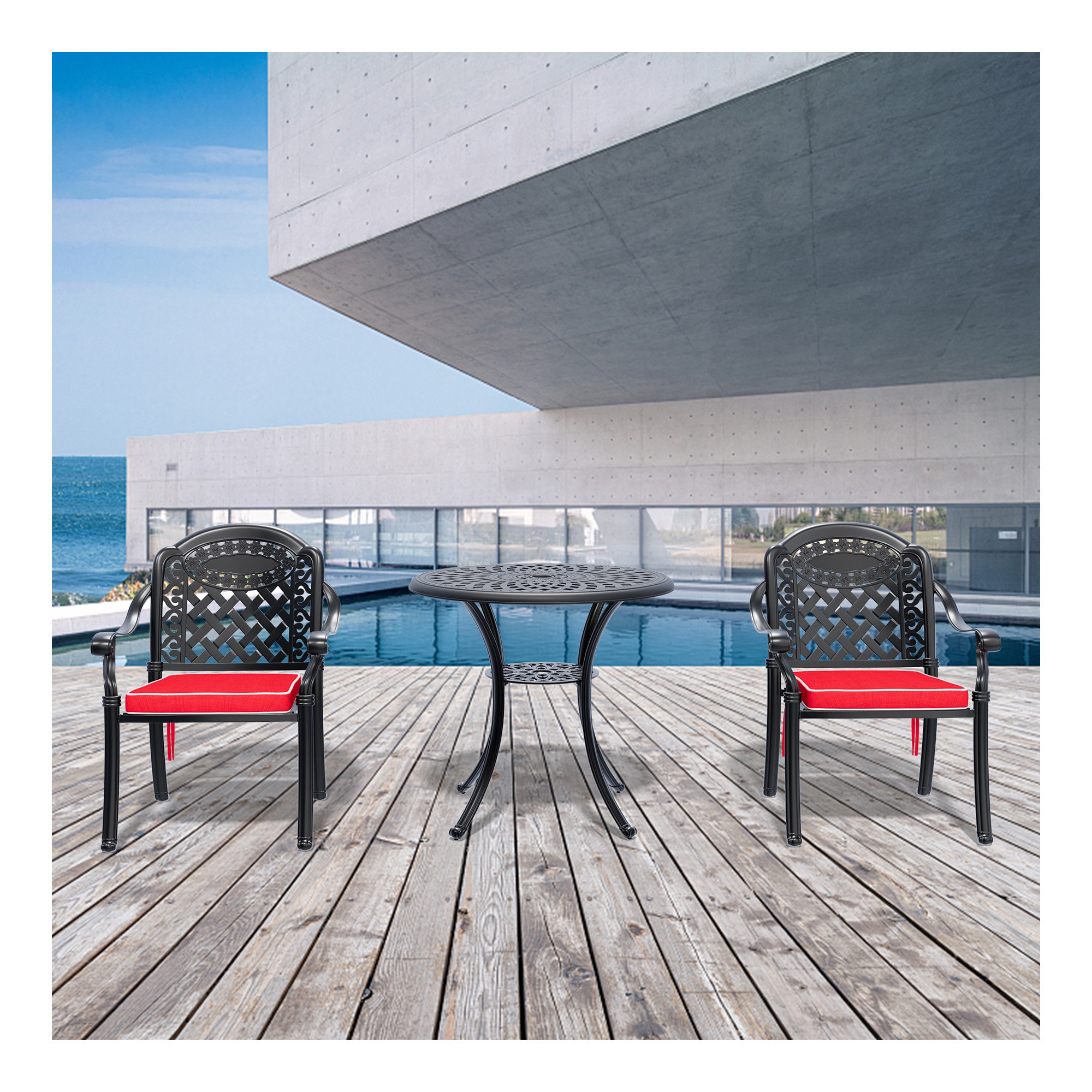 Dakota Fields 3-Piece Set Of Cast Aluminum Patio Furniture With ...