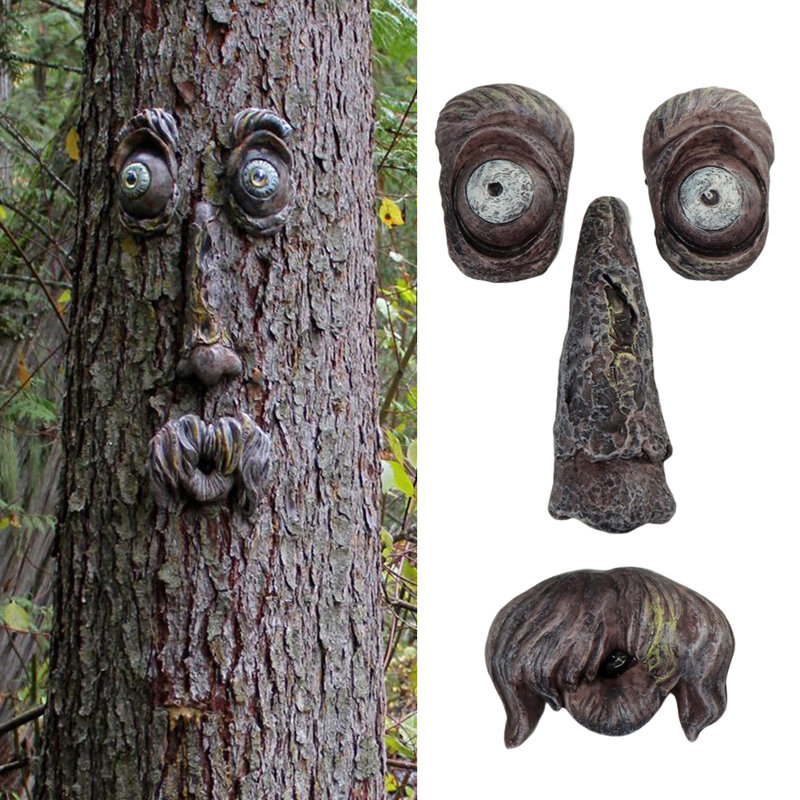 Arlmont & Co. 2X Tree Faces Outdoor Old Man Feeder Tree Hugger Statues ...