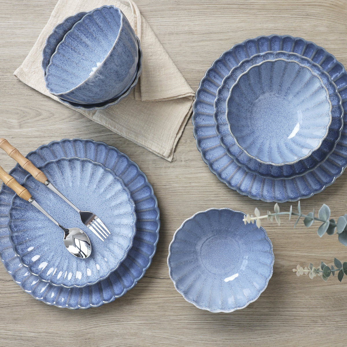 Sango Frill 12-Piece Casual Reactive Blue Dinnerware Set - Service For ...