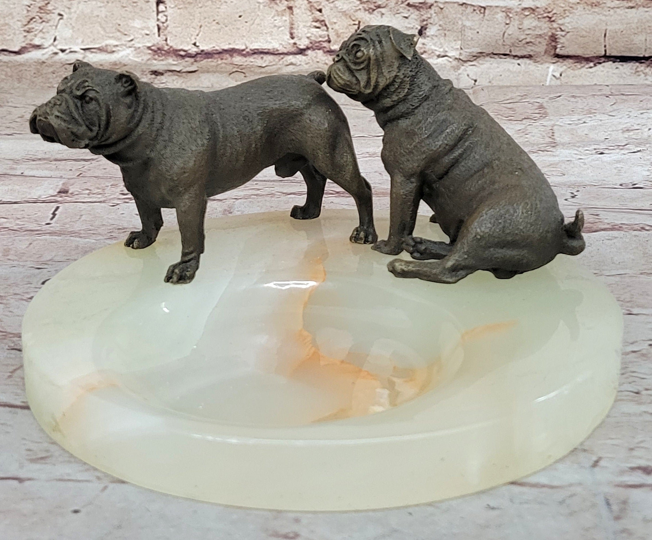 Red Barrel Studio® Zameria Bronze Bulldog & Pug Dog Figurines on Marble ...